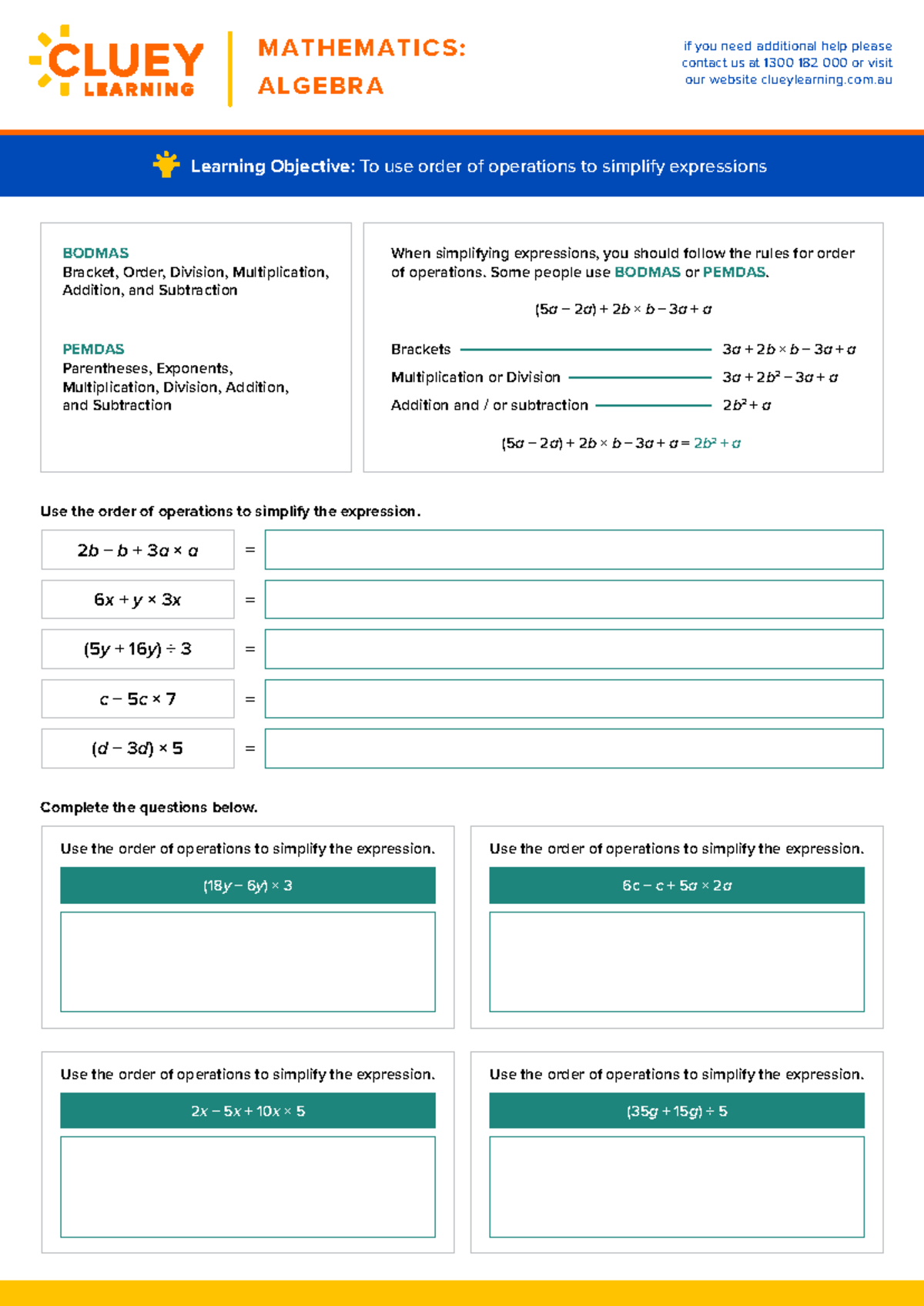 MATHEMATICS: ALGEBRA - Year 7 Order of Operations Guide - Studocu