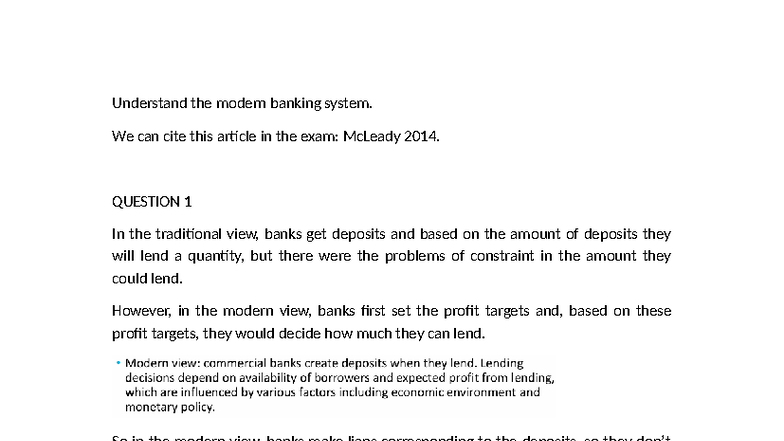 Seminar 3 - Understanding the Modern Banking System - Studocu
