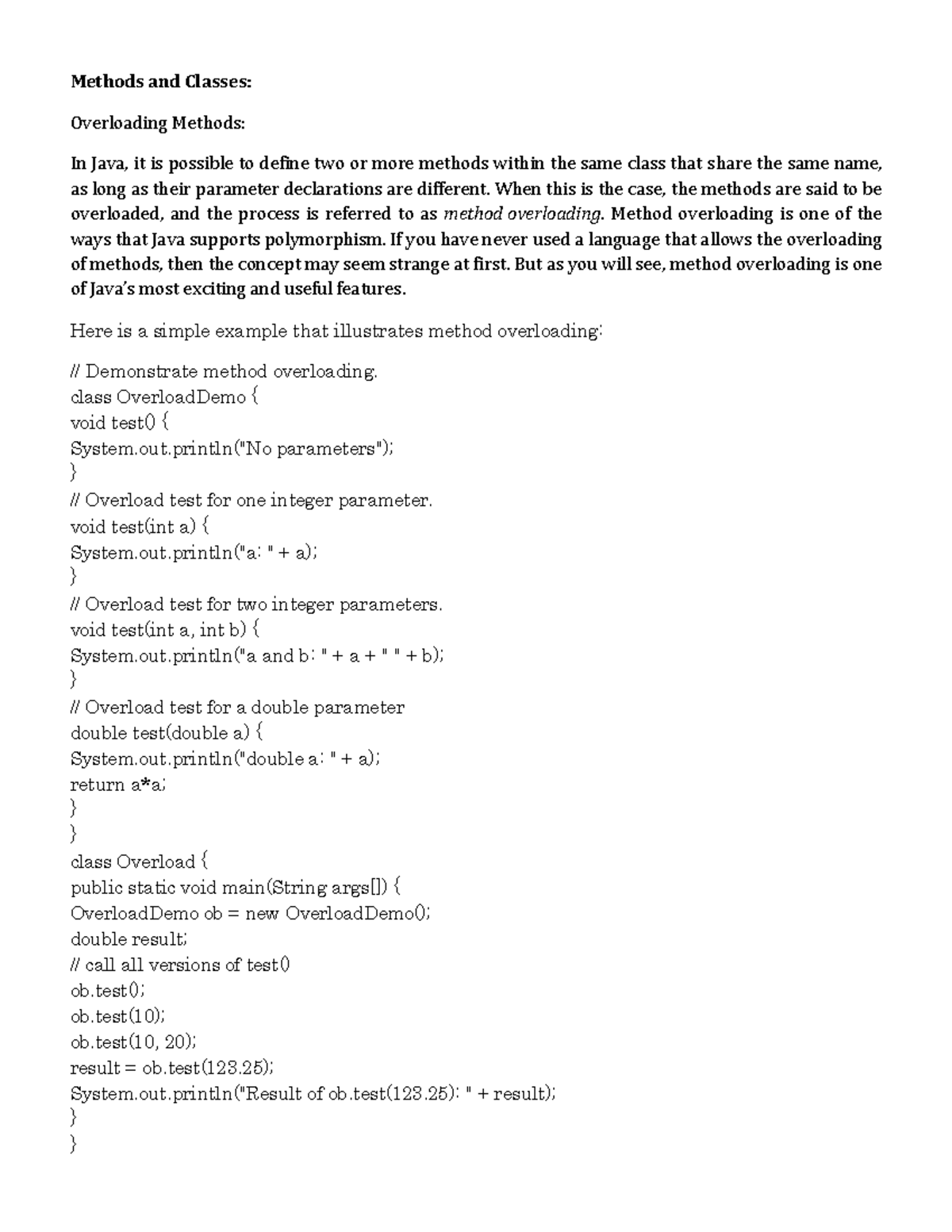 Java Methods and Classes: Overloading and Recursion (Module 2) - Studocu