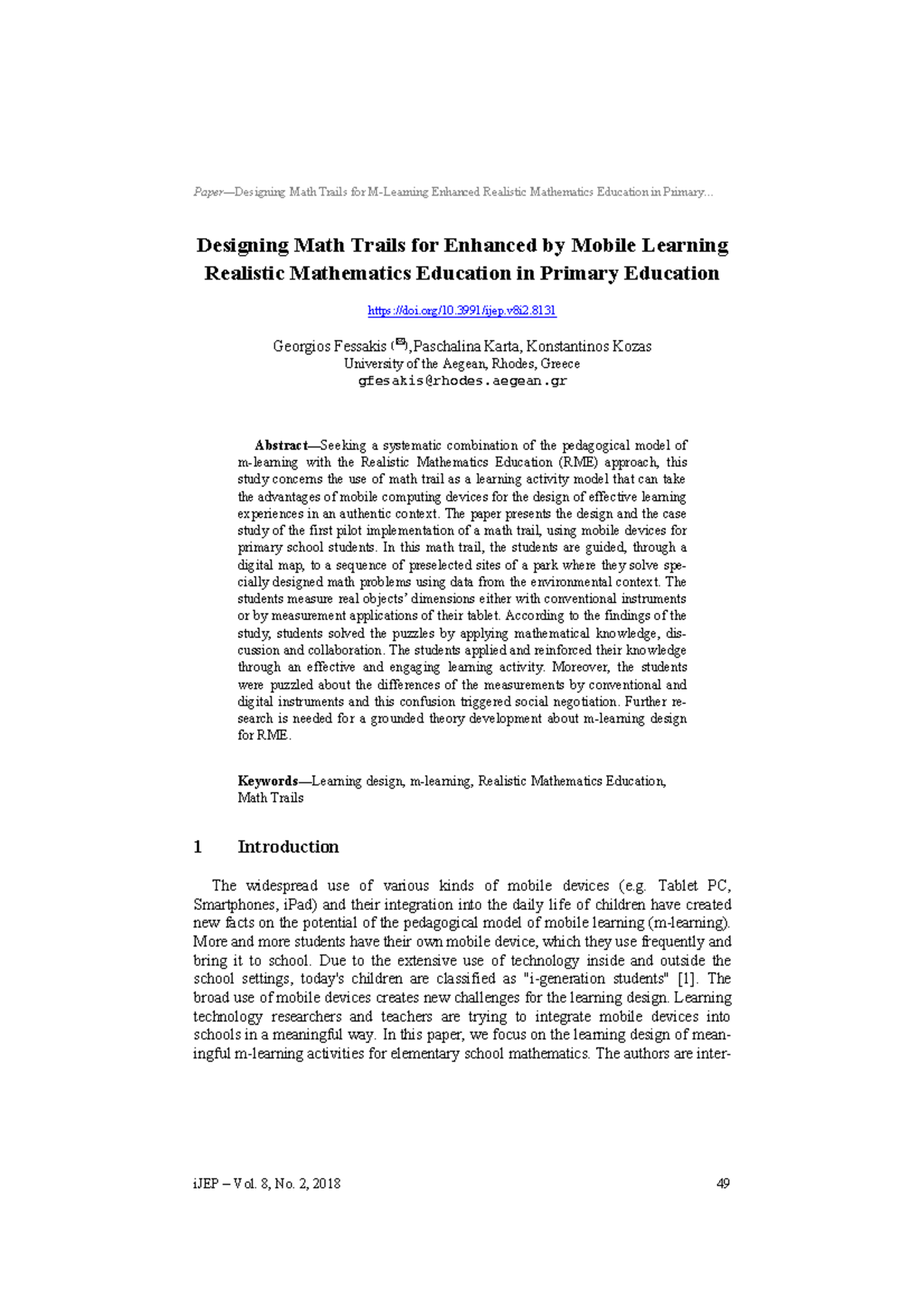Designing Math Trails for Enhanced Mobile Learning in Primary Education ...