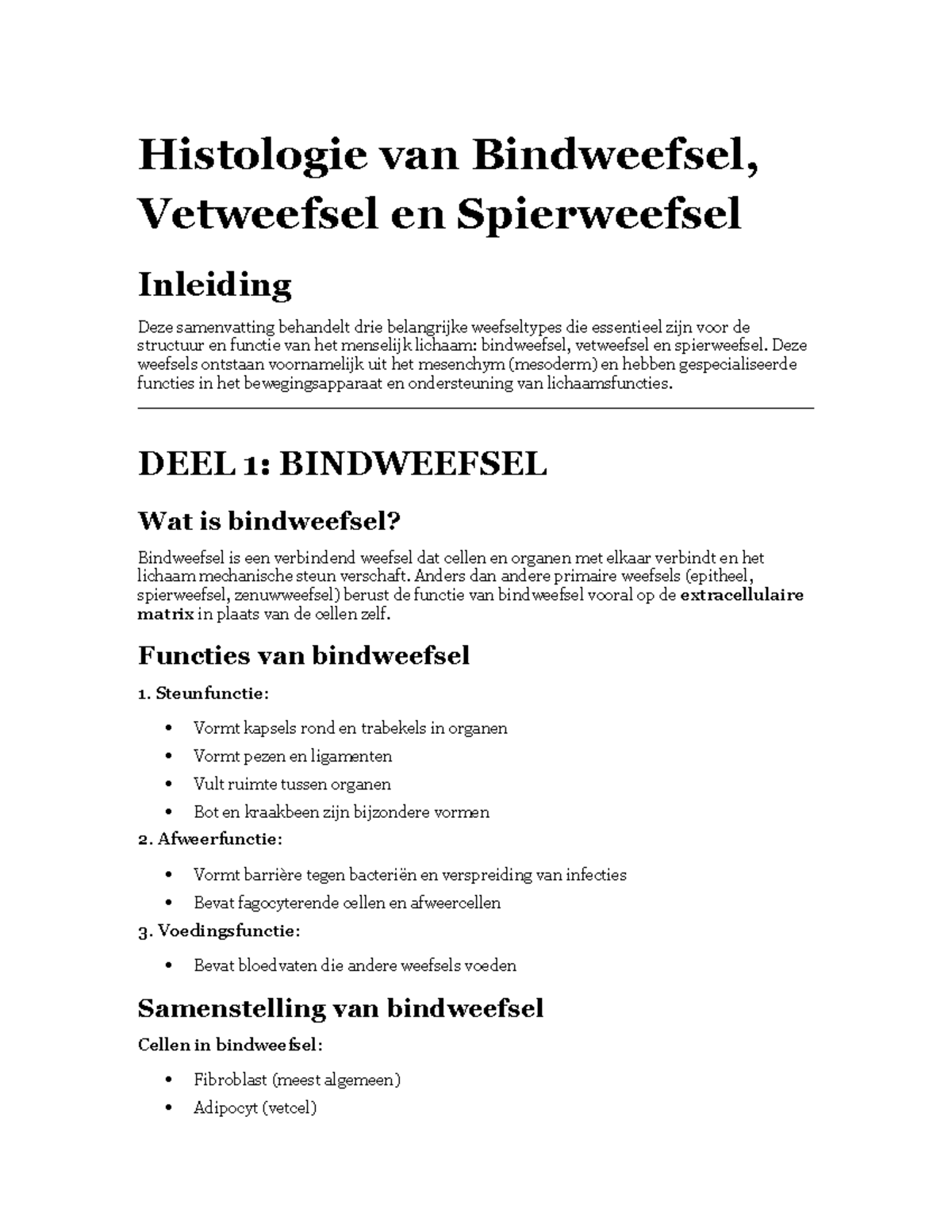 Histologie van Bindweefsel, Vetweefsel en Spierweefsel Samenvatting ...