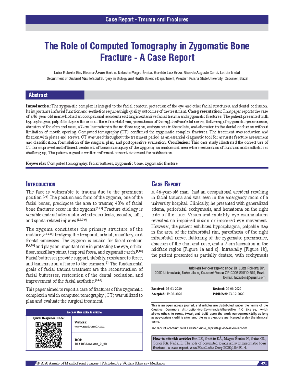 Case Report: The Role of CT in Zygomatic Bone Fracture Management - Studocu