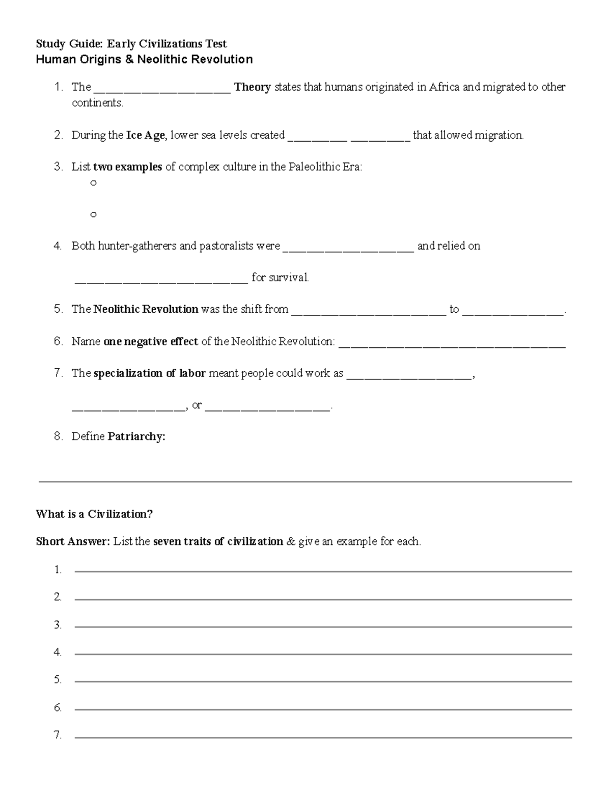 Study Guide: Early Civilizations Test (HIST 101) - Studocu