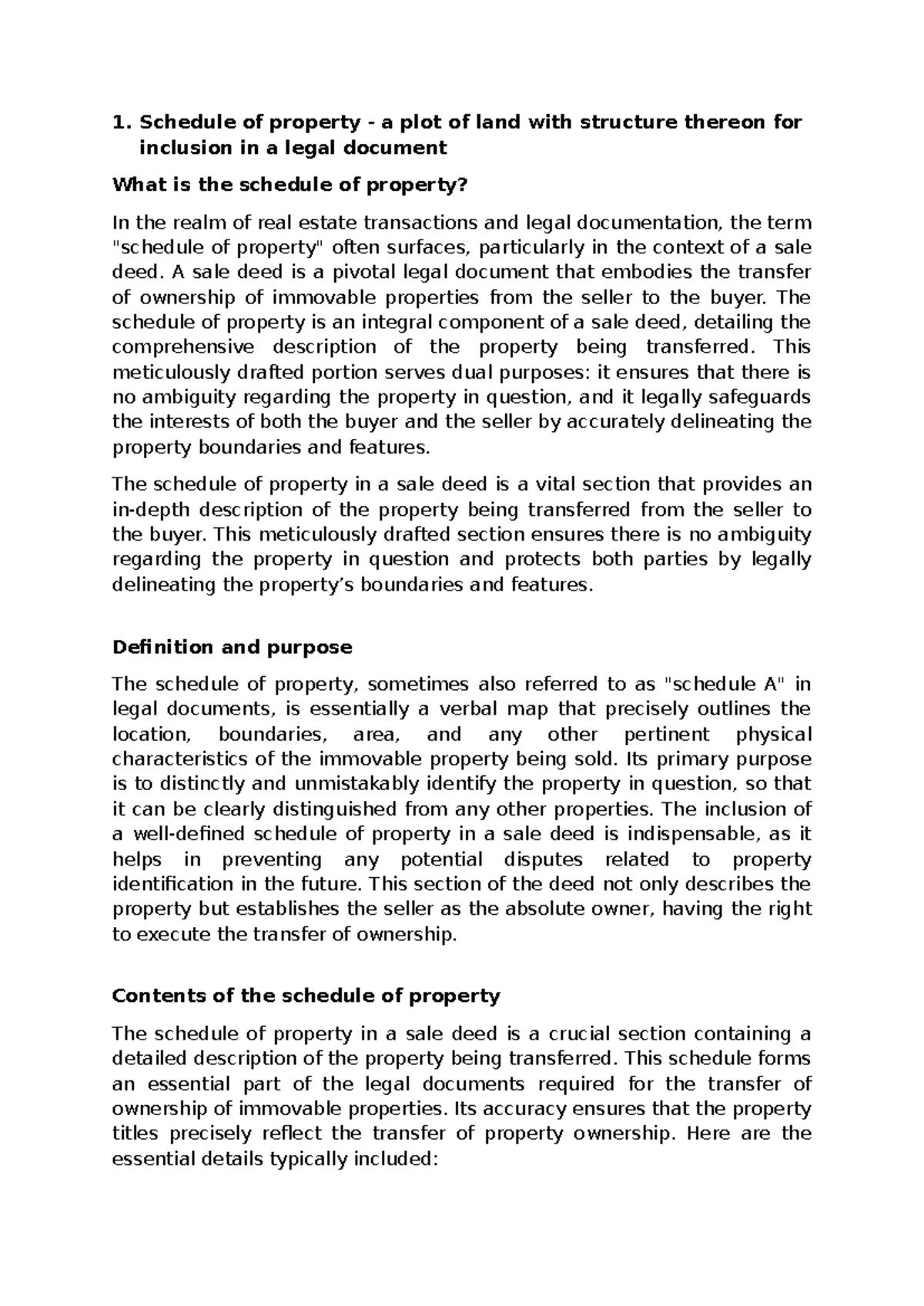 Schedule of Property in Sale Deed: Legal Insights and Case Study - Studocu
