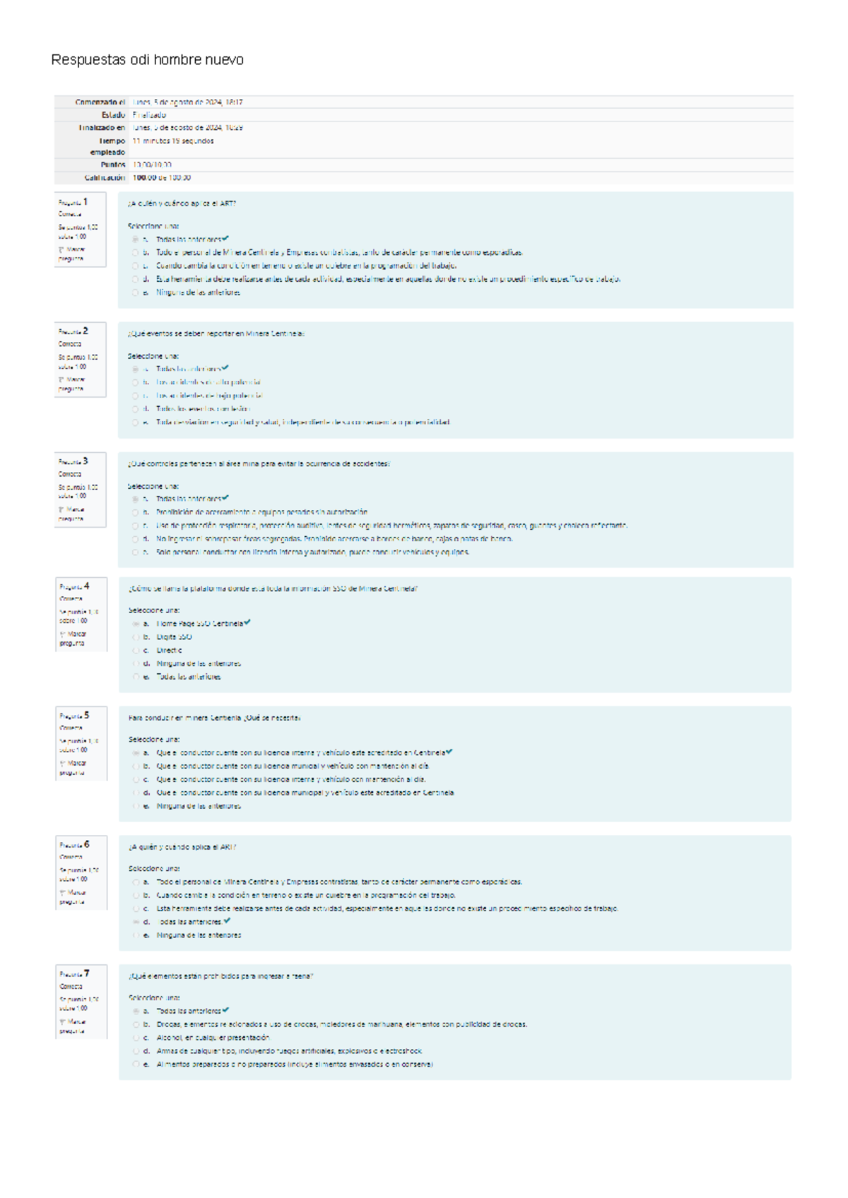 Respuestas ODI Hombre Nuevo - Preguntas y Respuestas 100% Correctas - Studocu