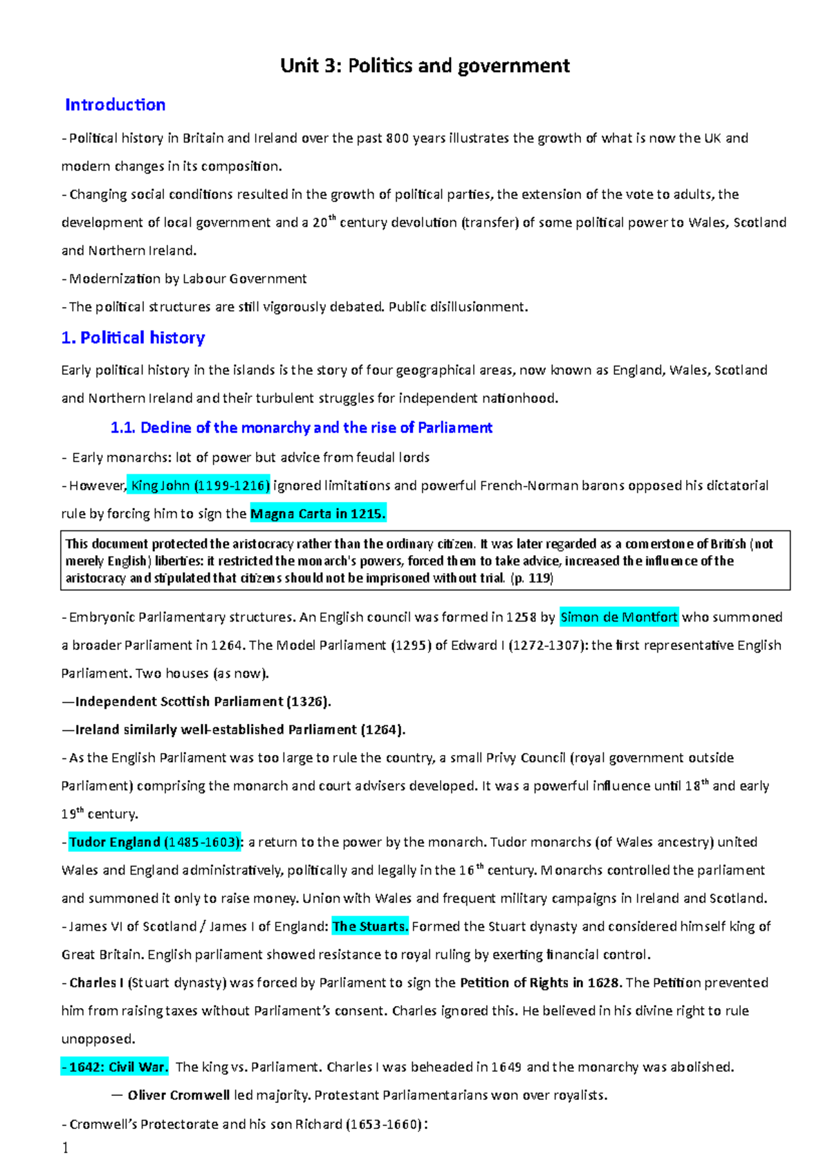 Unit 3 Final Exam Study Notes: Politics and Government in the UK - Studocu