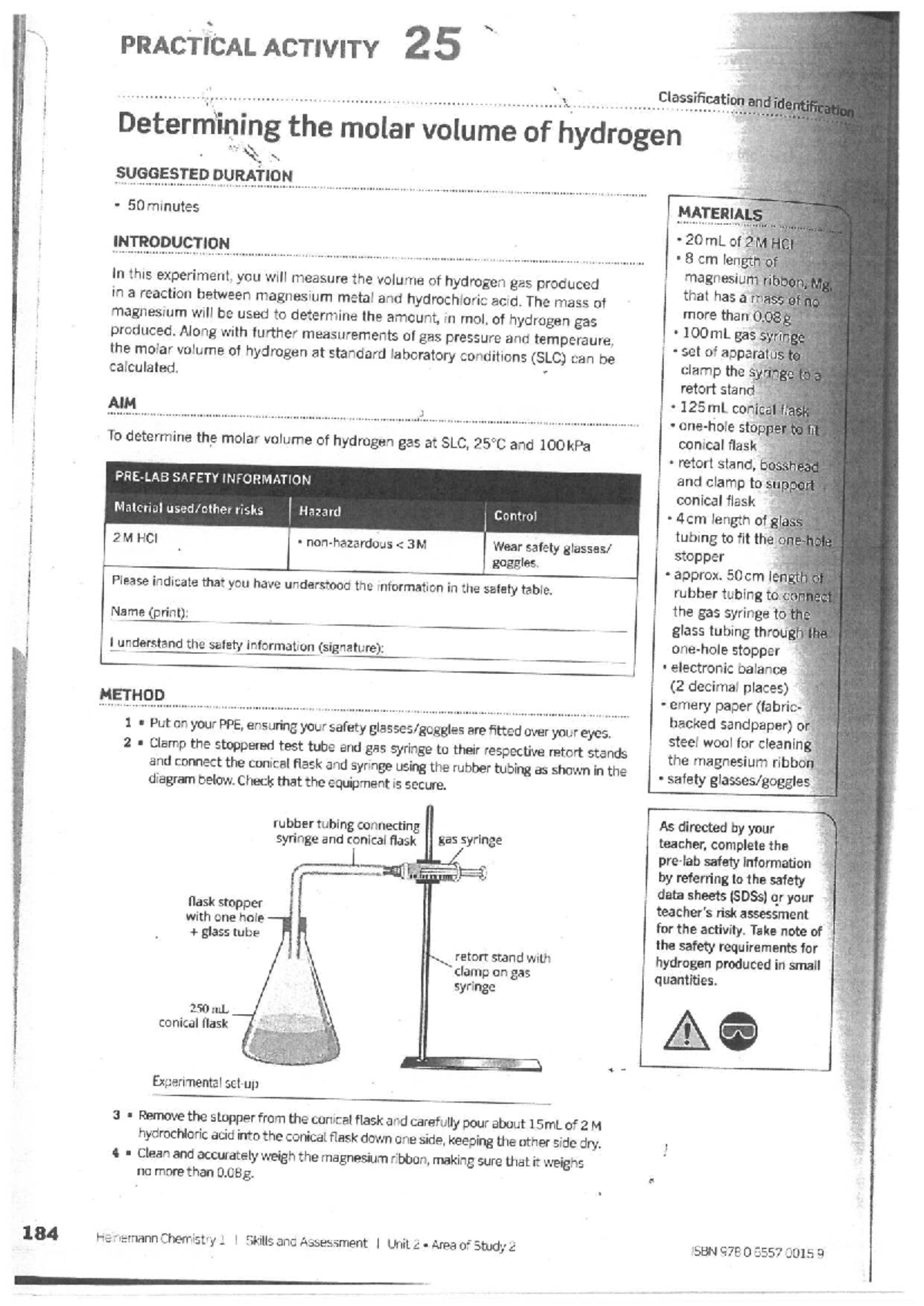 PRACTICAL ACTIVITY 25: Determining Molar Volume of Hydrogen (Chem 101 ...
