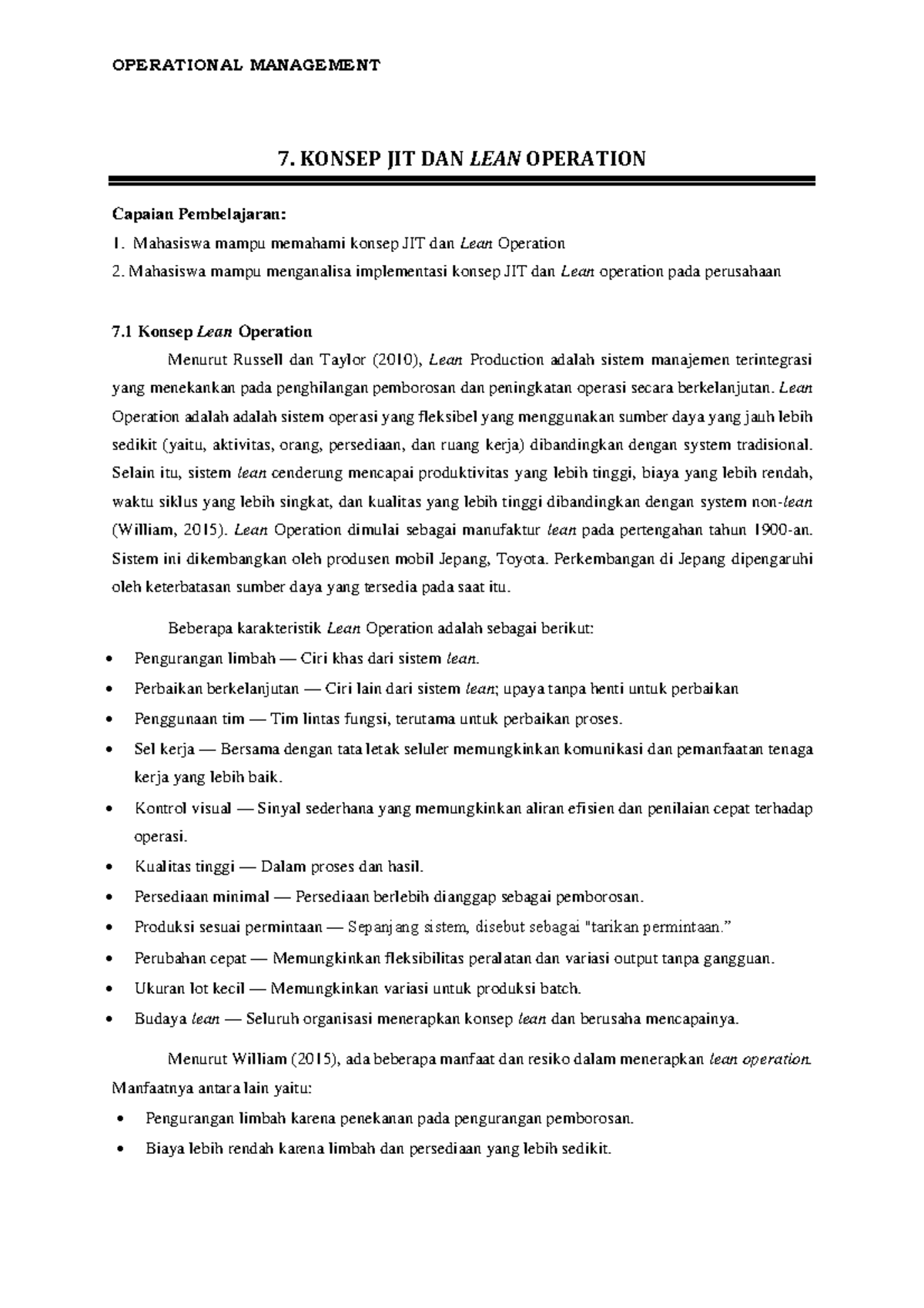 Modul Pembelajaran: Konsep JIT dan Lean Operation (Modul 7) - Studocu