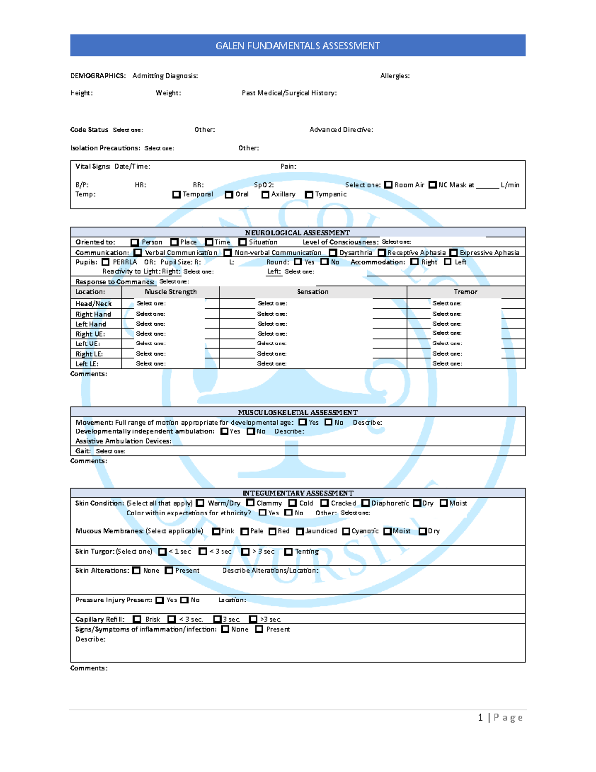 NSG 3130 Clinical Packet: Comprehensive Patient Assessment Guide - Studocu