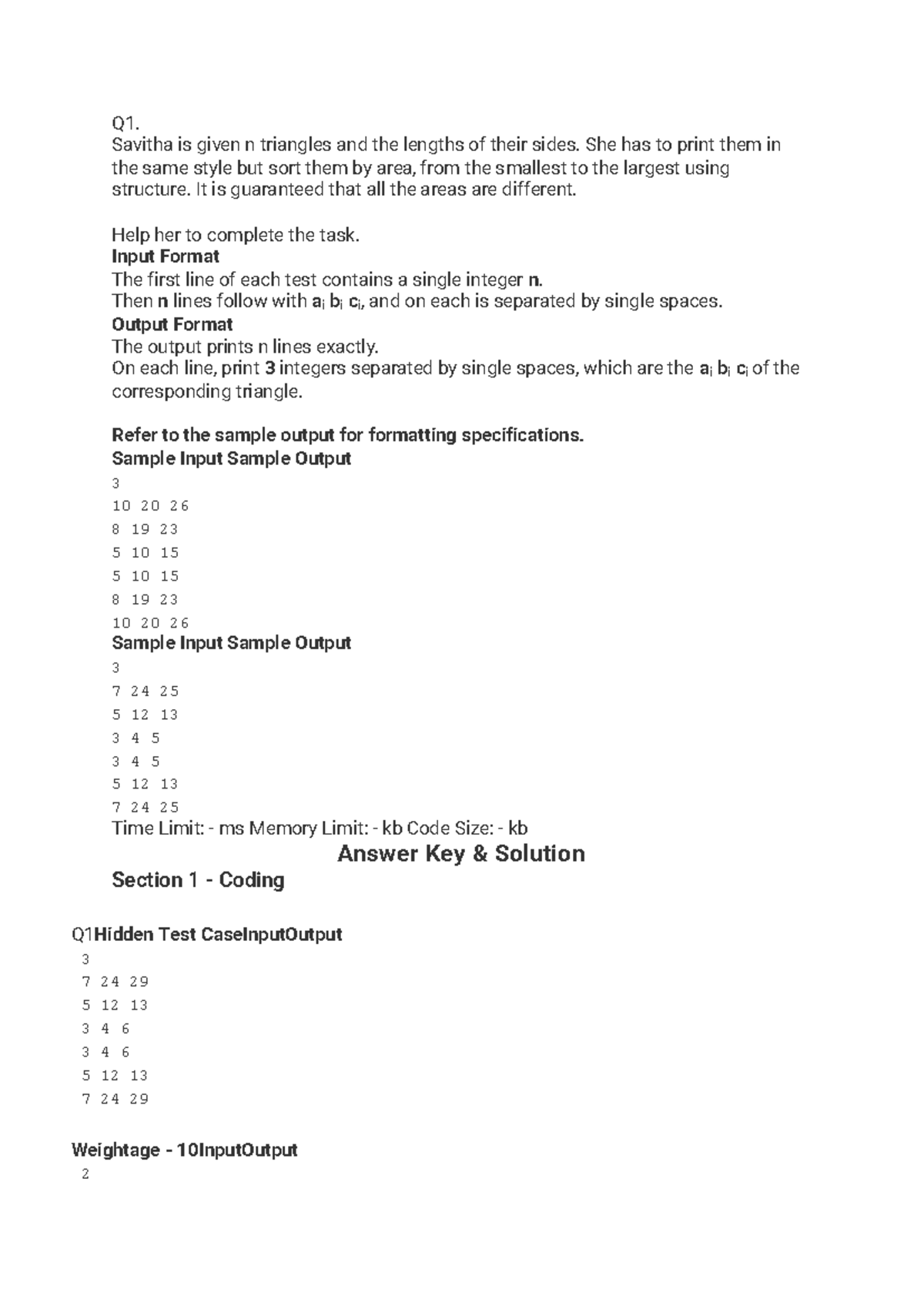 Week 4: Sorting Triangles by Area Using Structures (CY) - Studocu