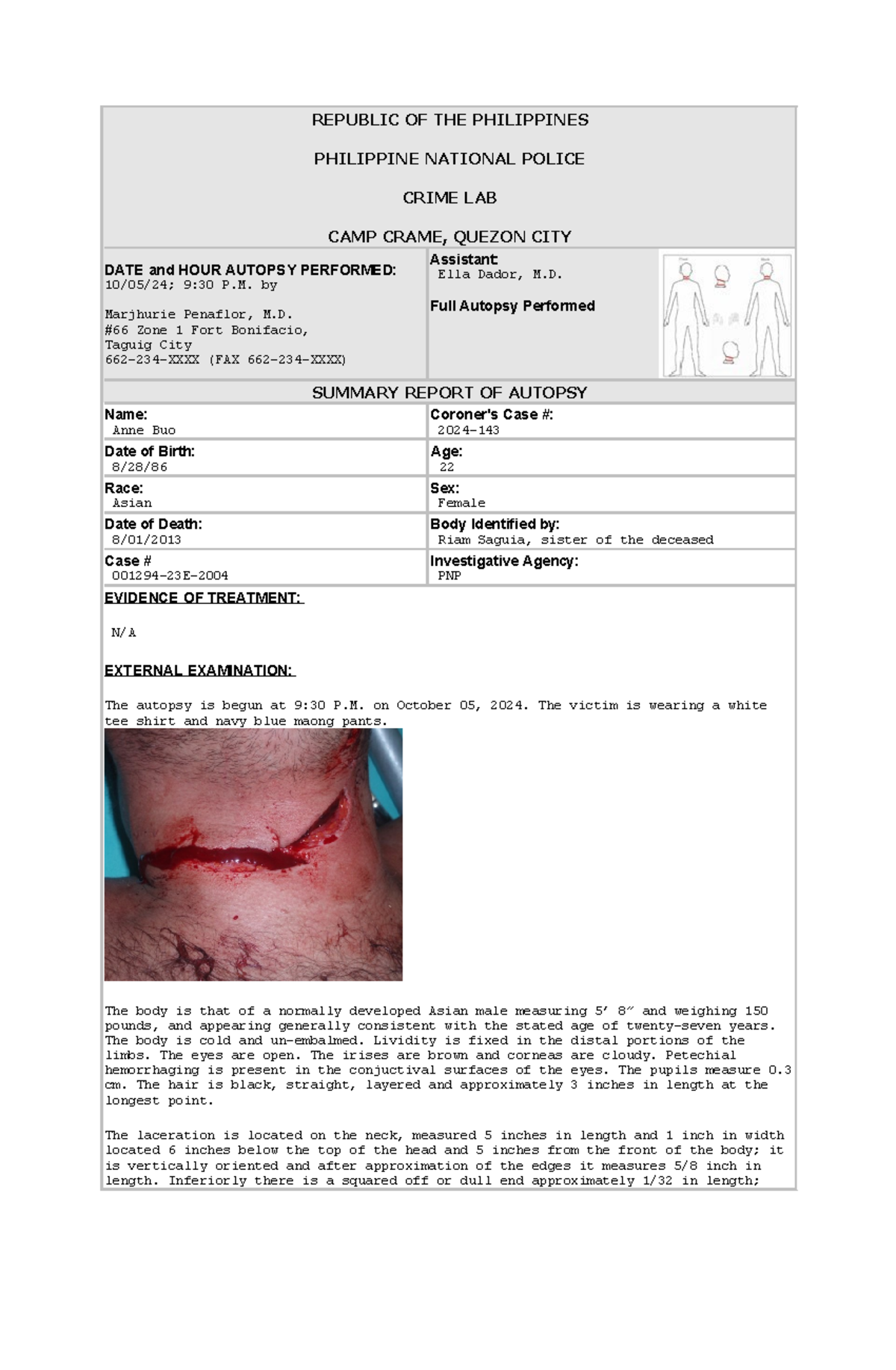 Autopsy Report of Anne Buo - Coroner's Case #2024-143 - ASIAkn - Studocu