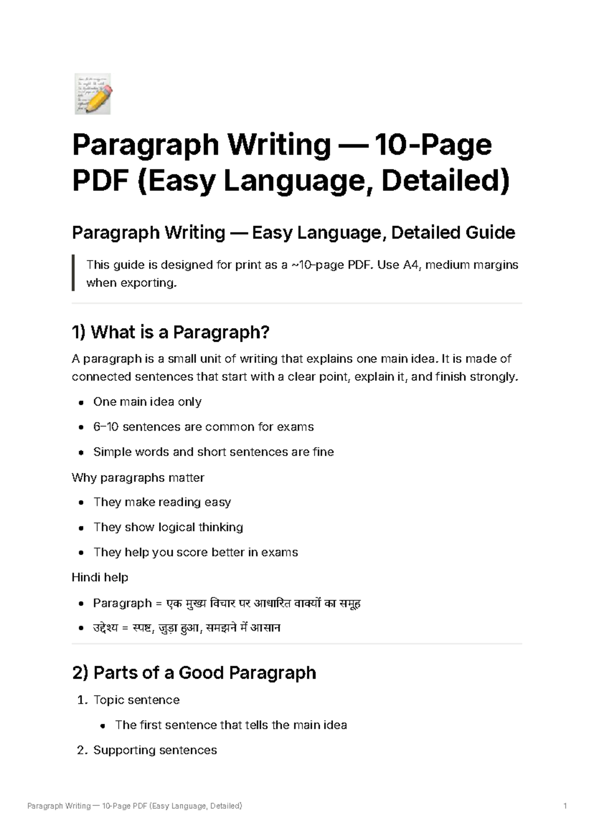Paragraph Writing 10-Page PDF (Easy Language, Detailed Guide) - Studocu