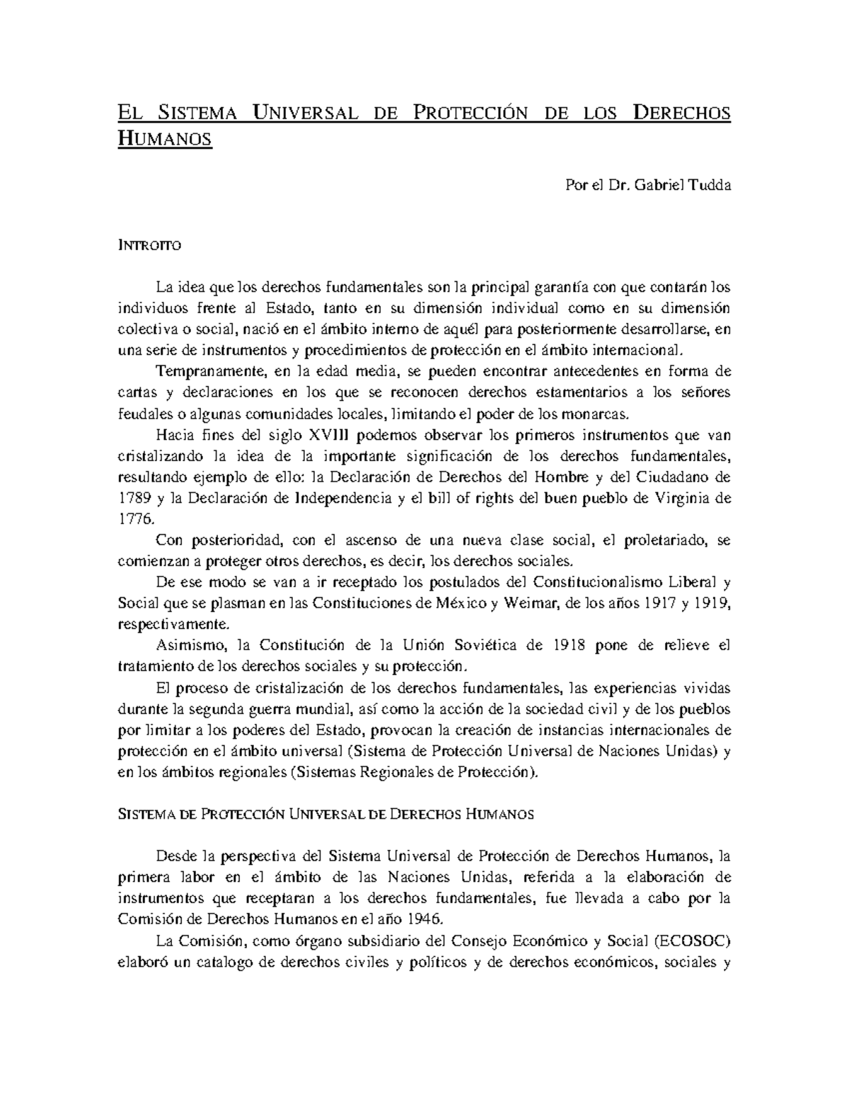Sistema Universal de Protección de Derechos Humanos - Dr. Tudda - Studocu