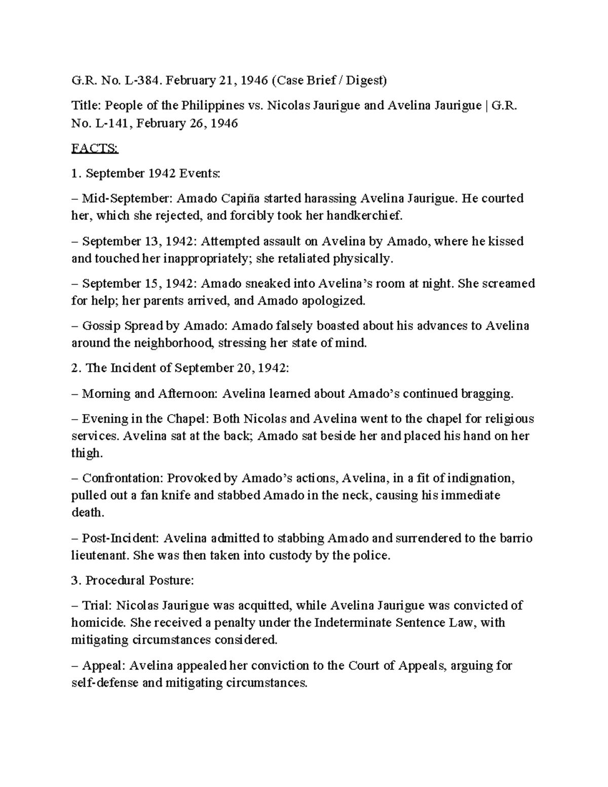 People vs. Jaurigue: Case Brief Digest on Homicide (G.R. No. 1946 ...
