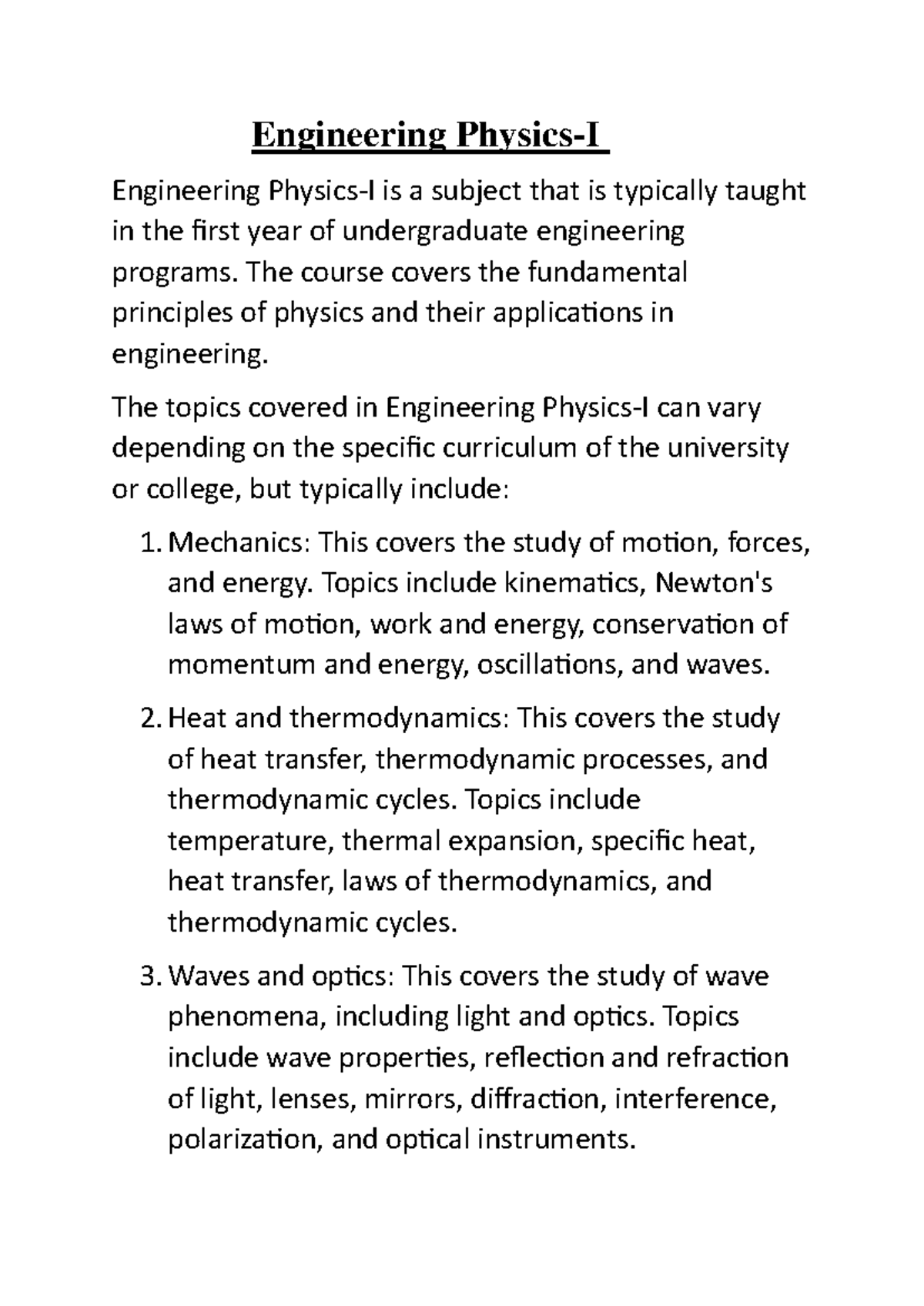 Engineering Physics-I Course Overview and Key Topics Explained - Studocu