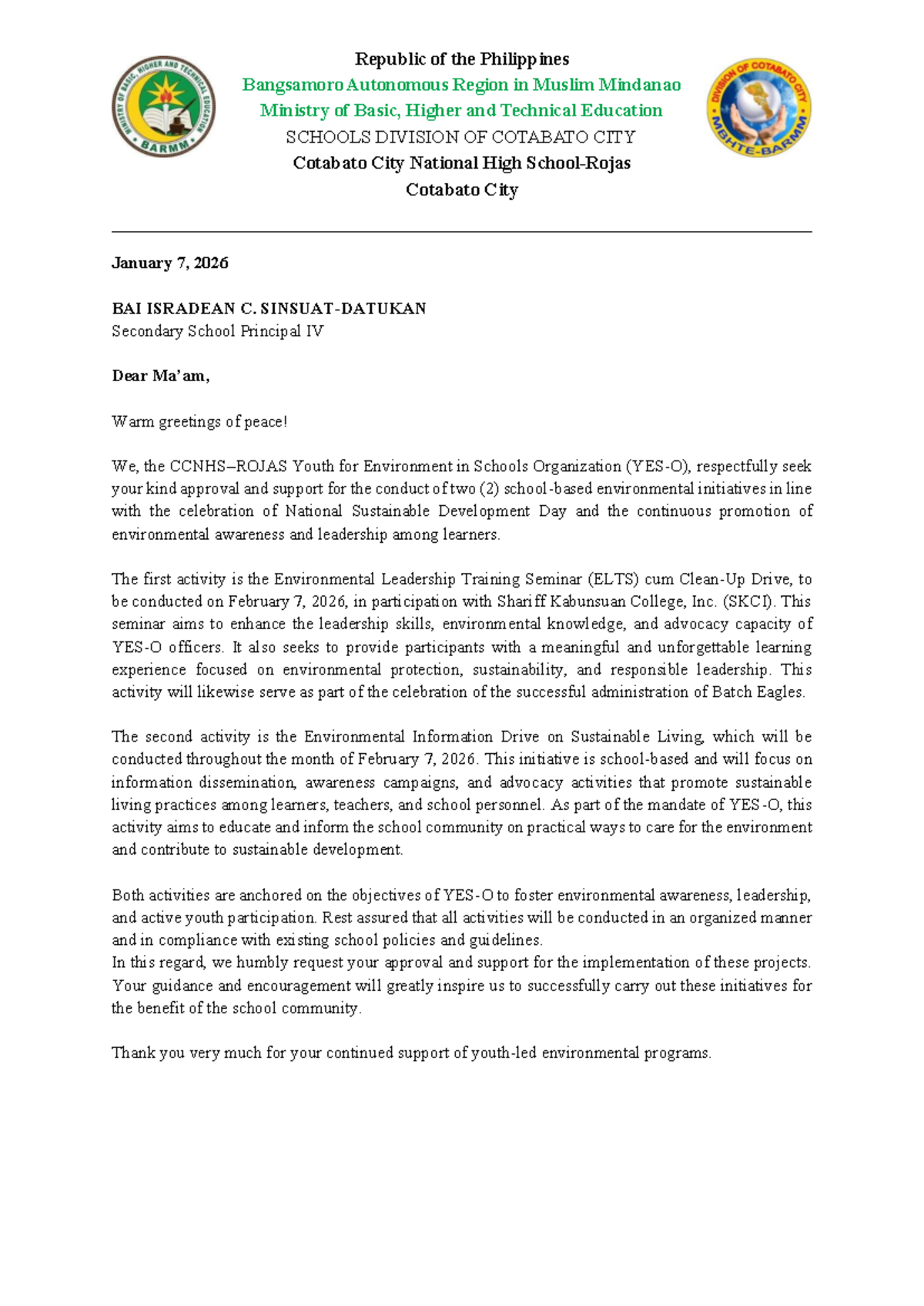 Proposal for Environmental Initiatives - Youth for Environment in ...