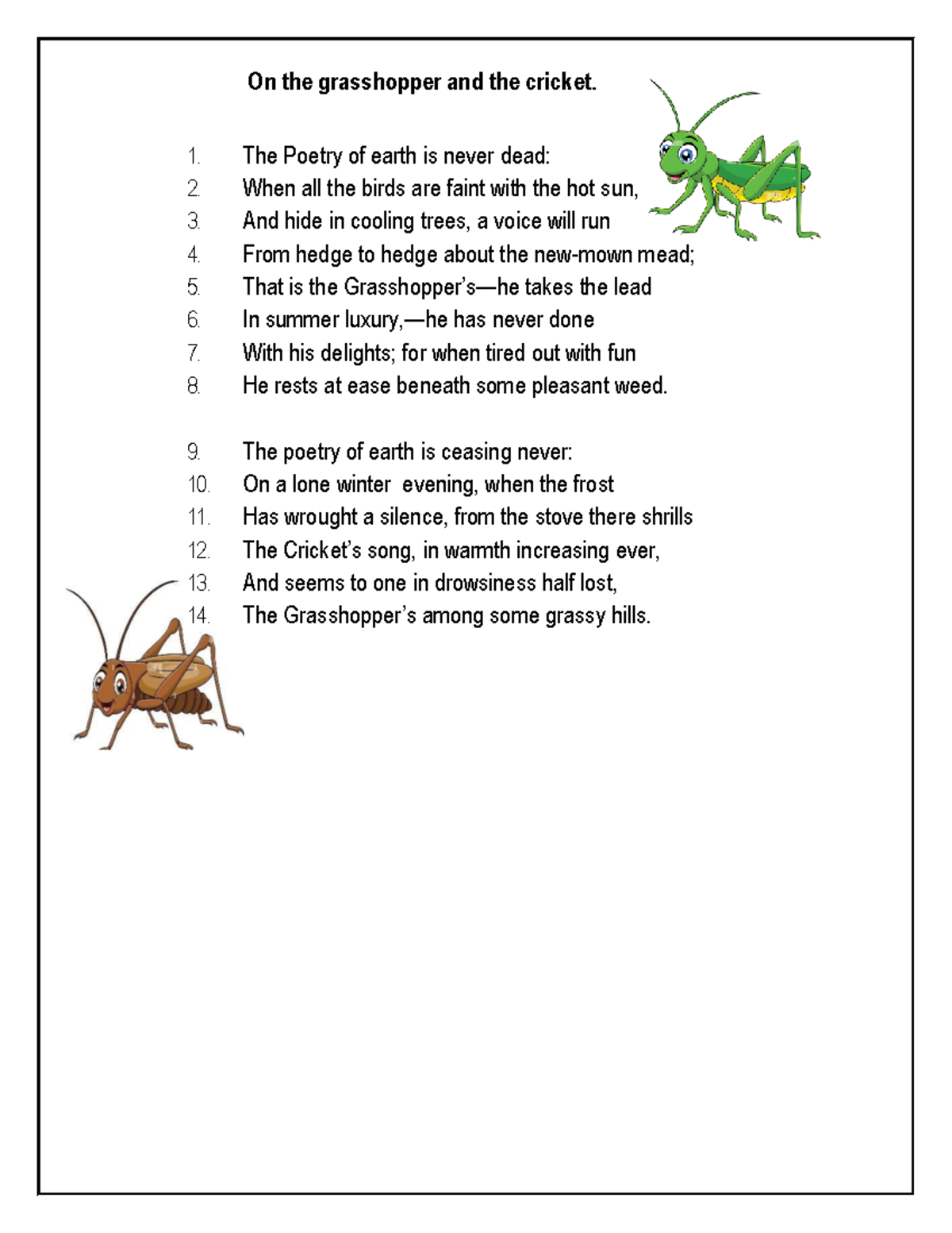 On the Grasshopper and Cricket: A Study of Nature's Poetry and themes ...