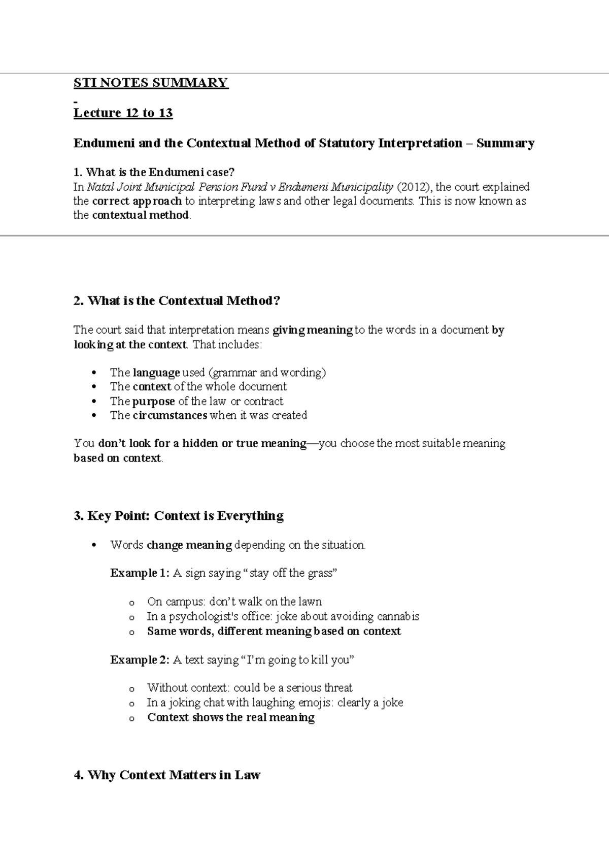 STI 2023 Lecture Summary: Endumeni & Contextual Statutory ...