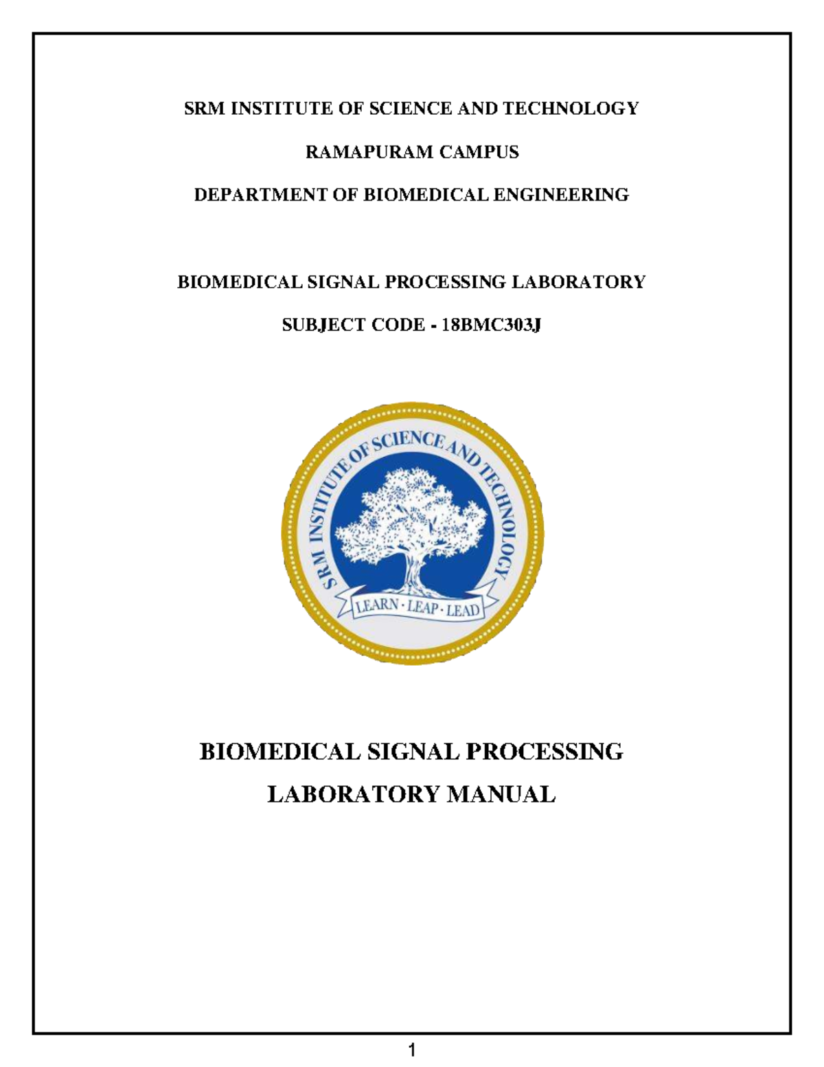BSP Lab Manual: 11 Experiments for 18BMC303J - Studocu