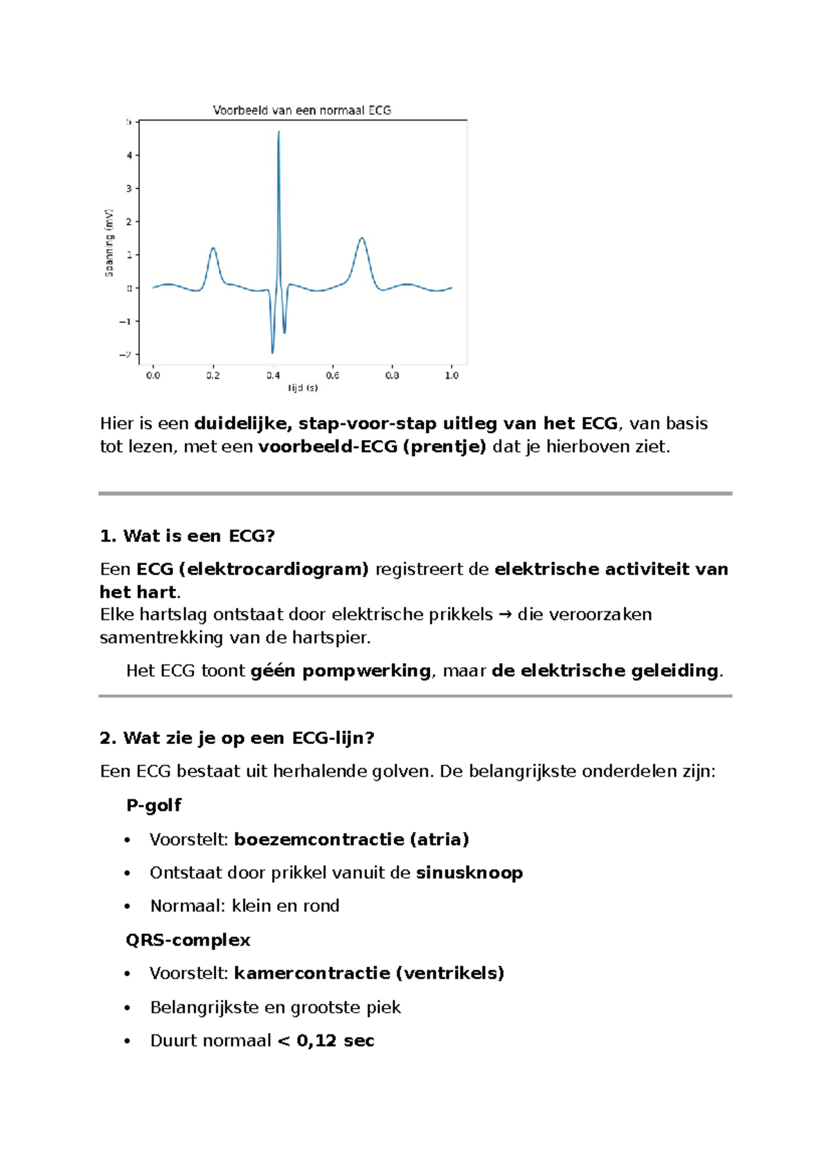 ECG Uitleg Basis: Van Hartactiviteit tot Lezen van het ECG - Studocu