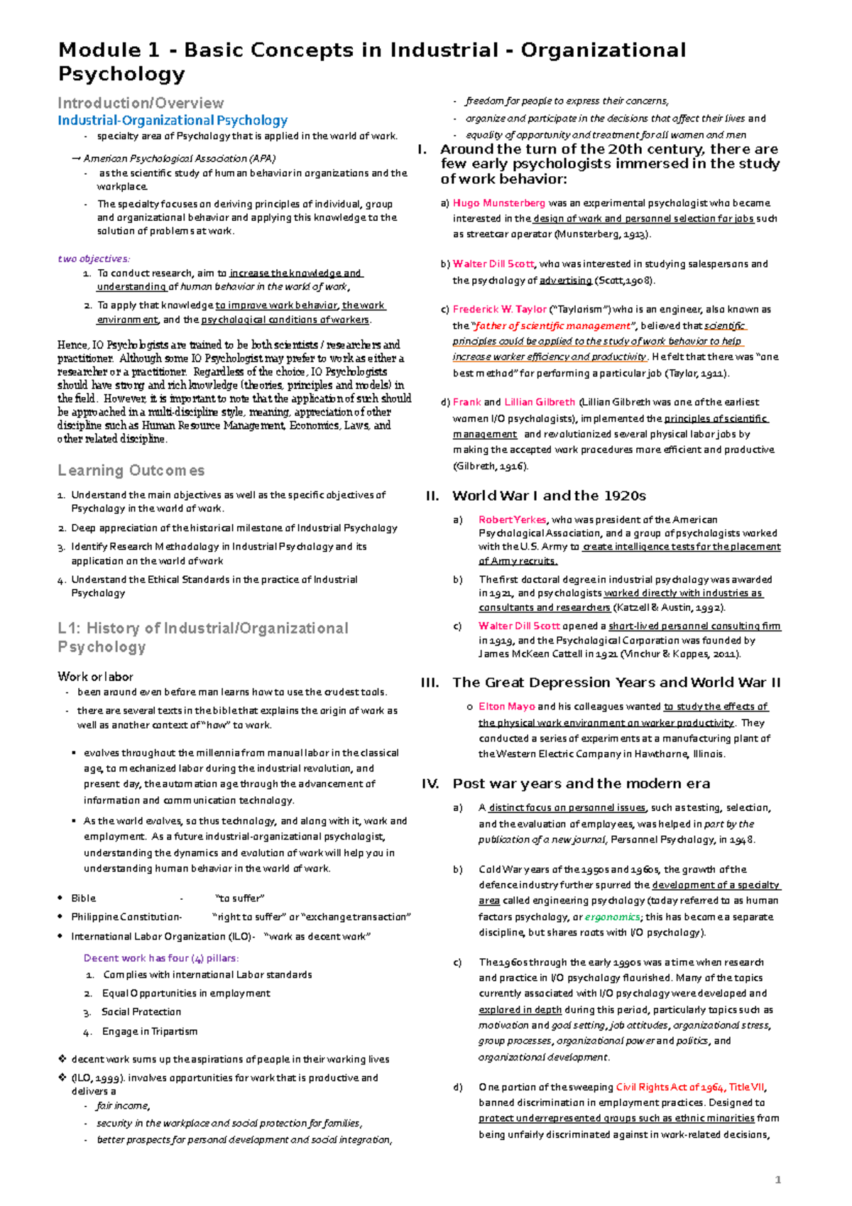 Module 1: Foundations of Industrial-Organizational Psychology - Studocu