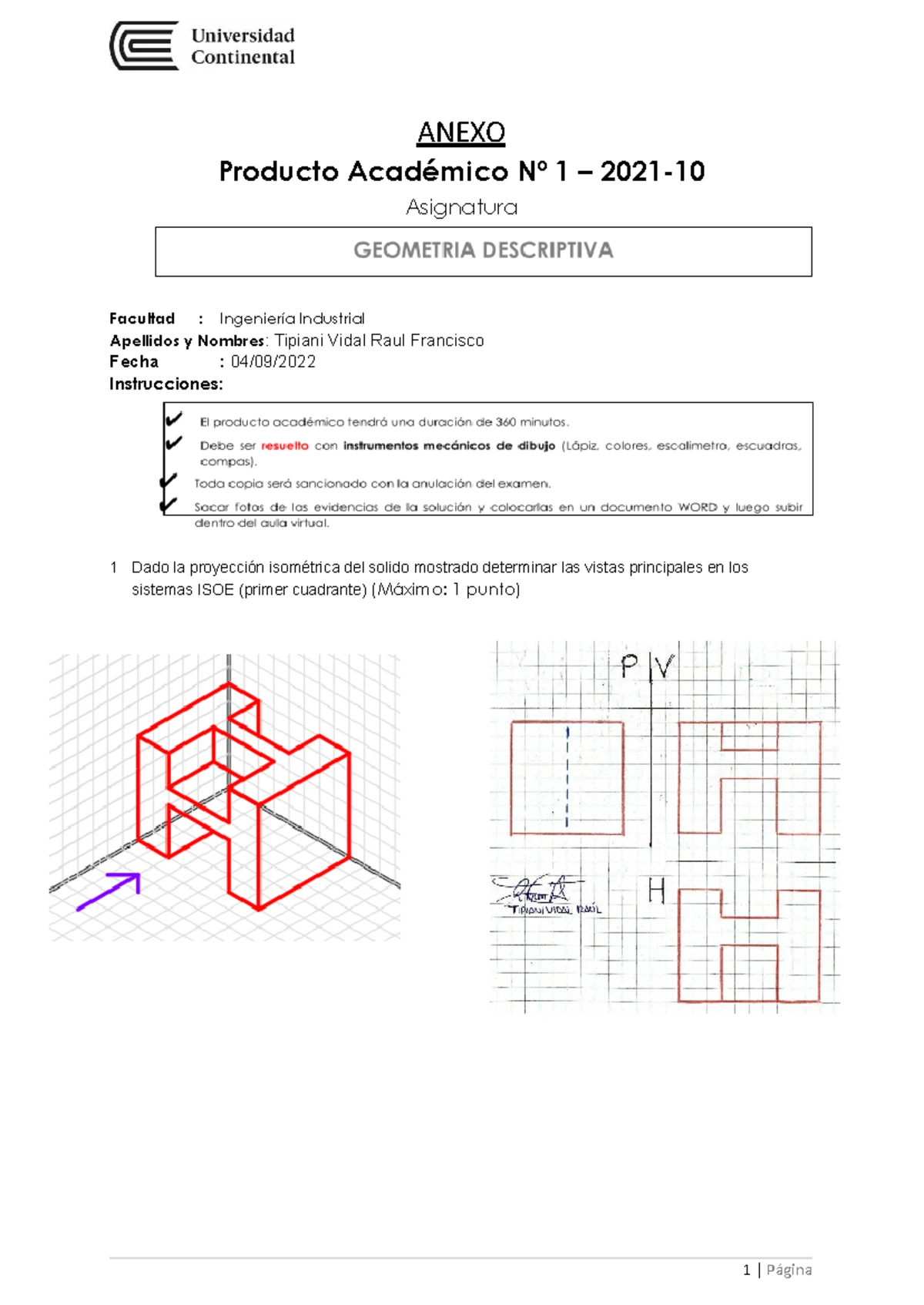 Producto Académico 01: Geometría Descriptiva - Examen 2023 - Studocu