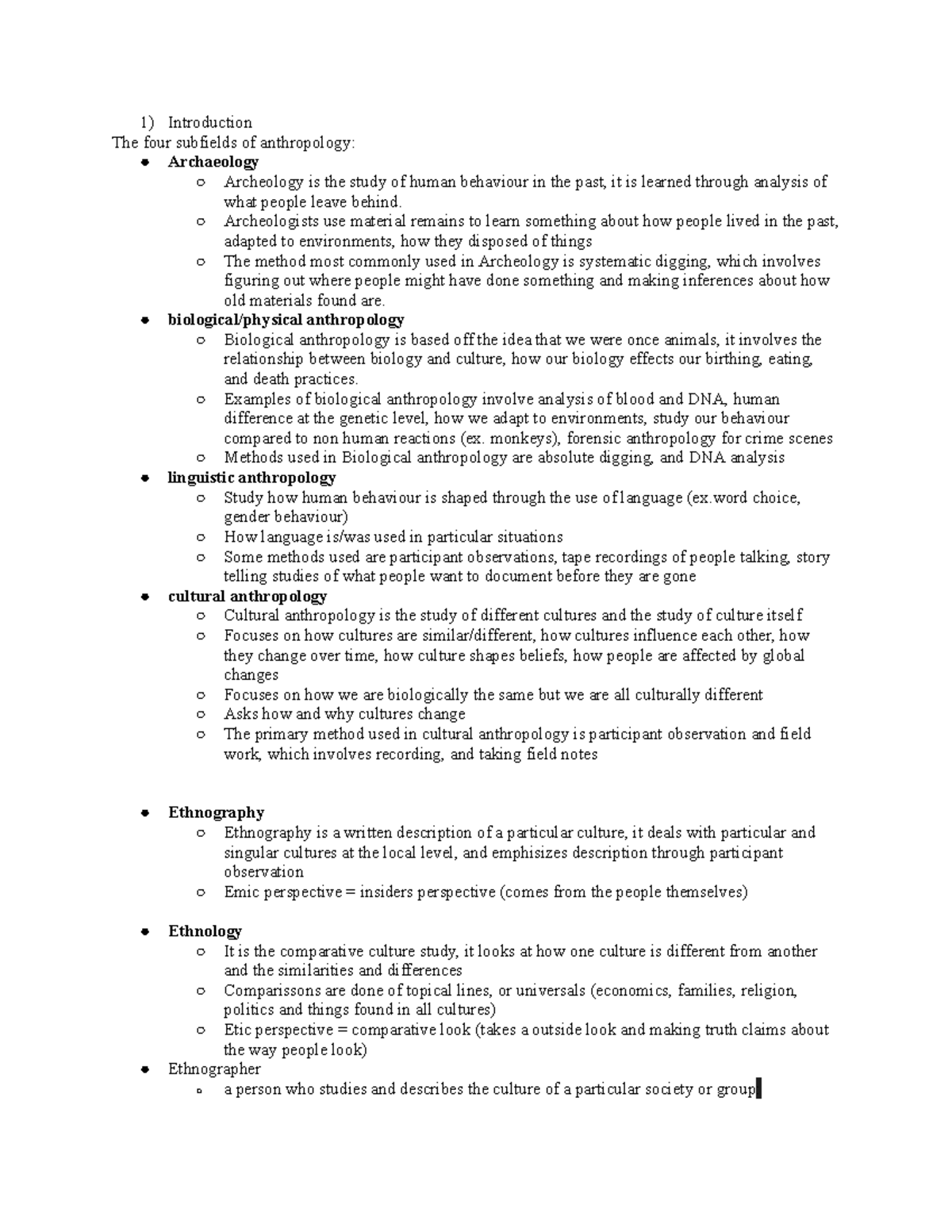 Midterm Study Guide for ANTH1150: Exploring Anthropology's Subfields ...