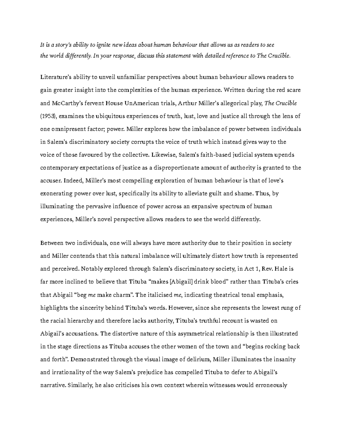The Crucible (ENG 101) - Examining Power and Truth in Miller's Play ...