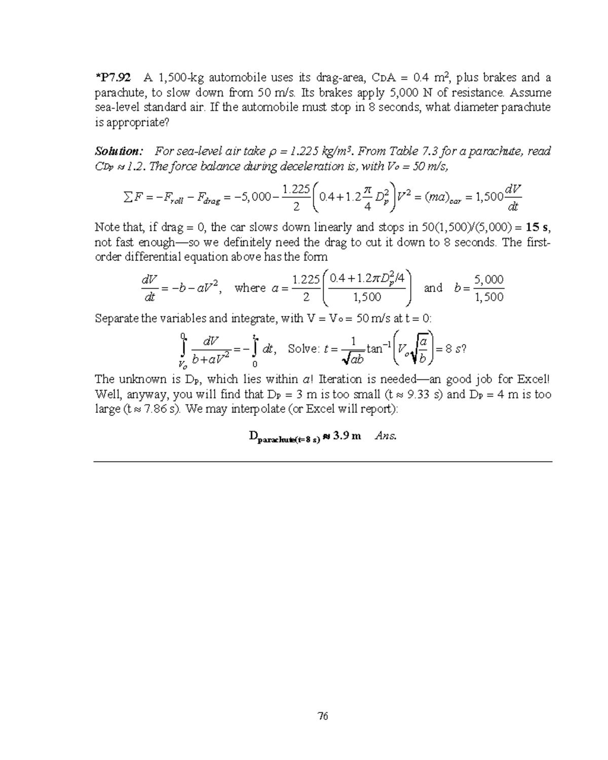 Automobile Deceleration Analysis: Parachute Diameter Calculation (Part ...