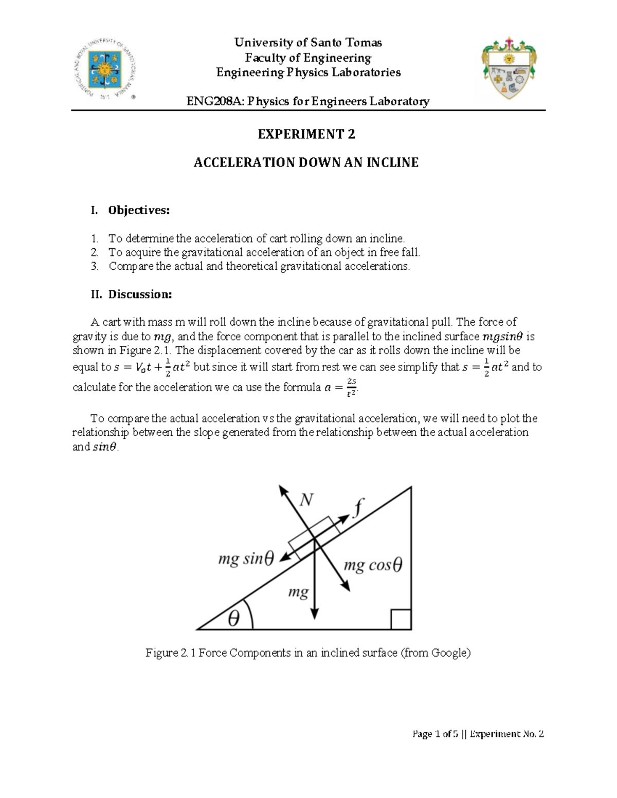 ENG208A: Physics for Engineers Lab - Experiment 2 on Inclined ...