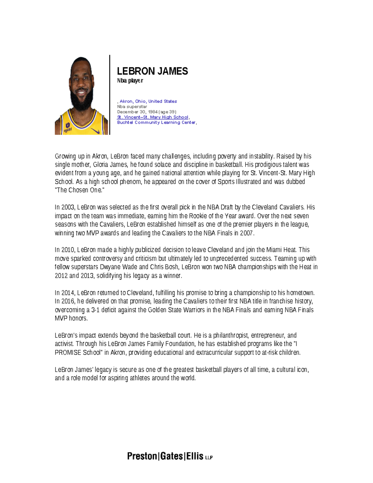 LeBron James: A Comprehensive Biography of the NBA Superstar - Studocu