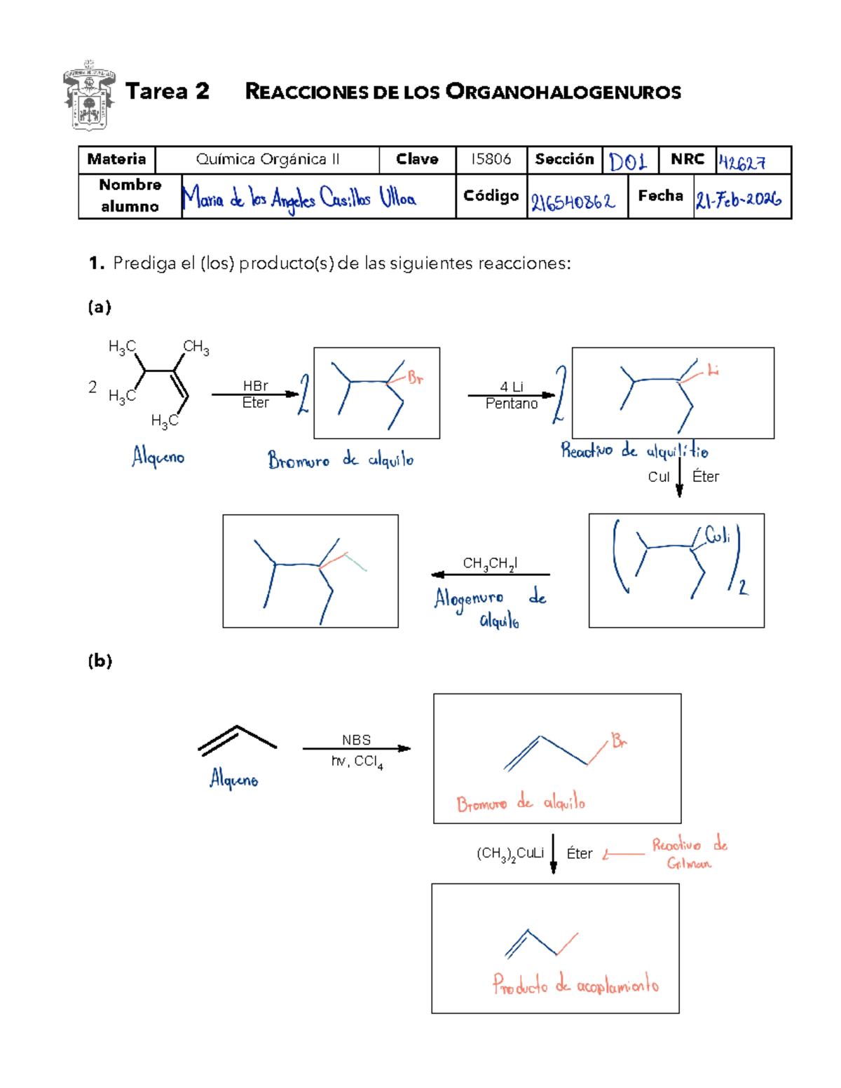 Tarea 02 QOII - Reacciones de Organohalogenuros en Química Orgánica II ...