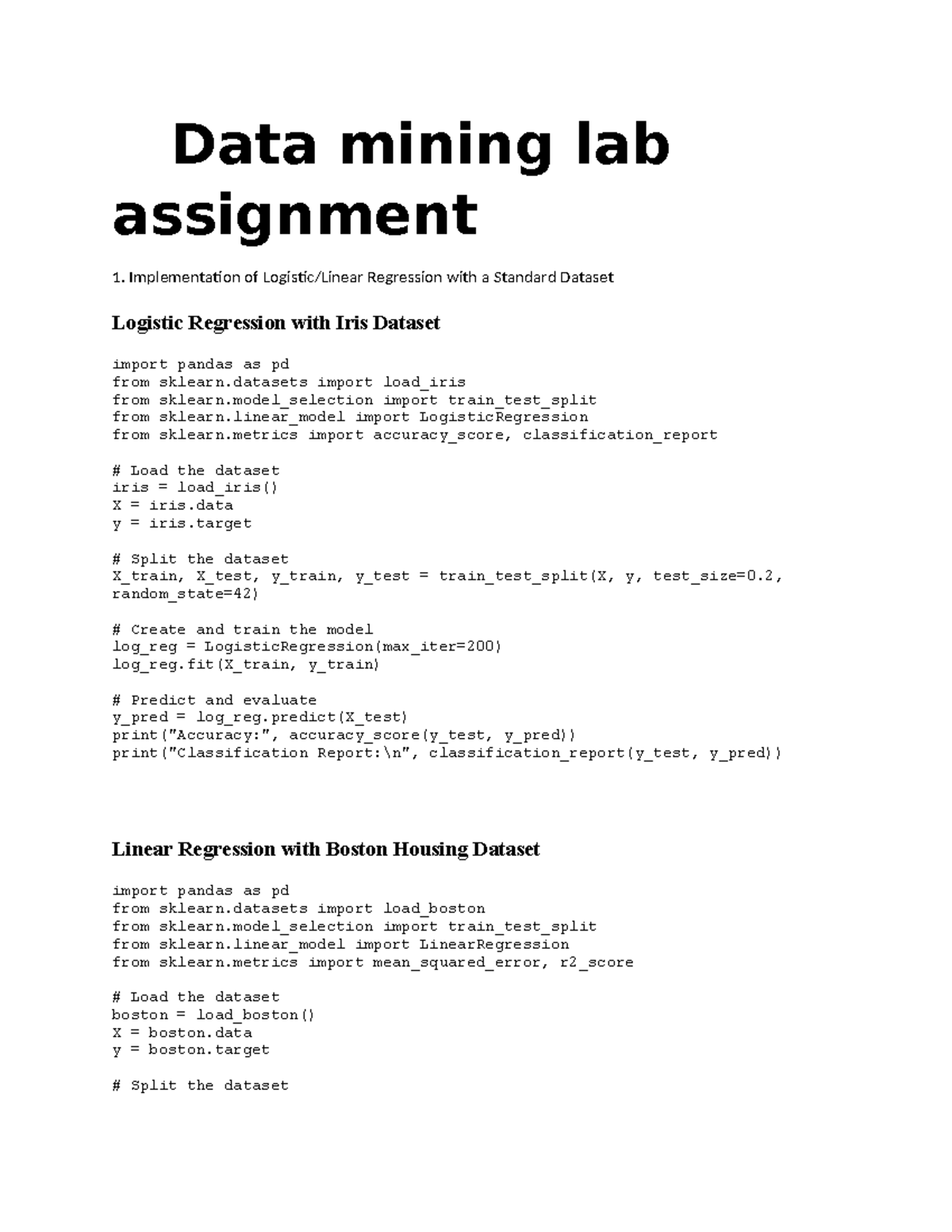 Data Mining Lab Assignment 1: Regression & kNN with Datasets - Studocu