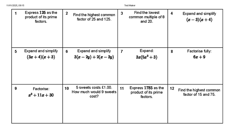 HW 9: Revision for Prime Factorization & Algebraic Expressions - Studocu