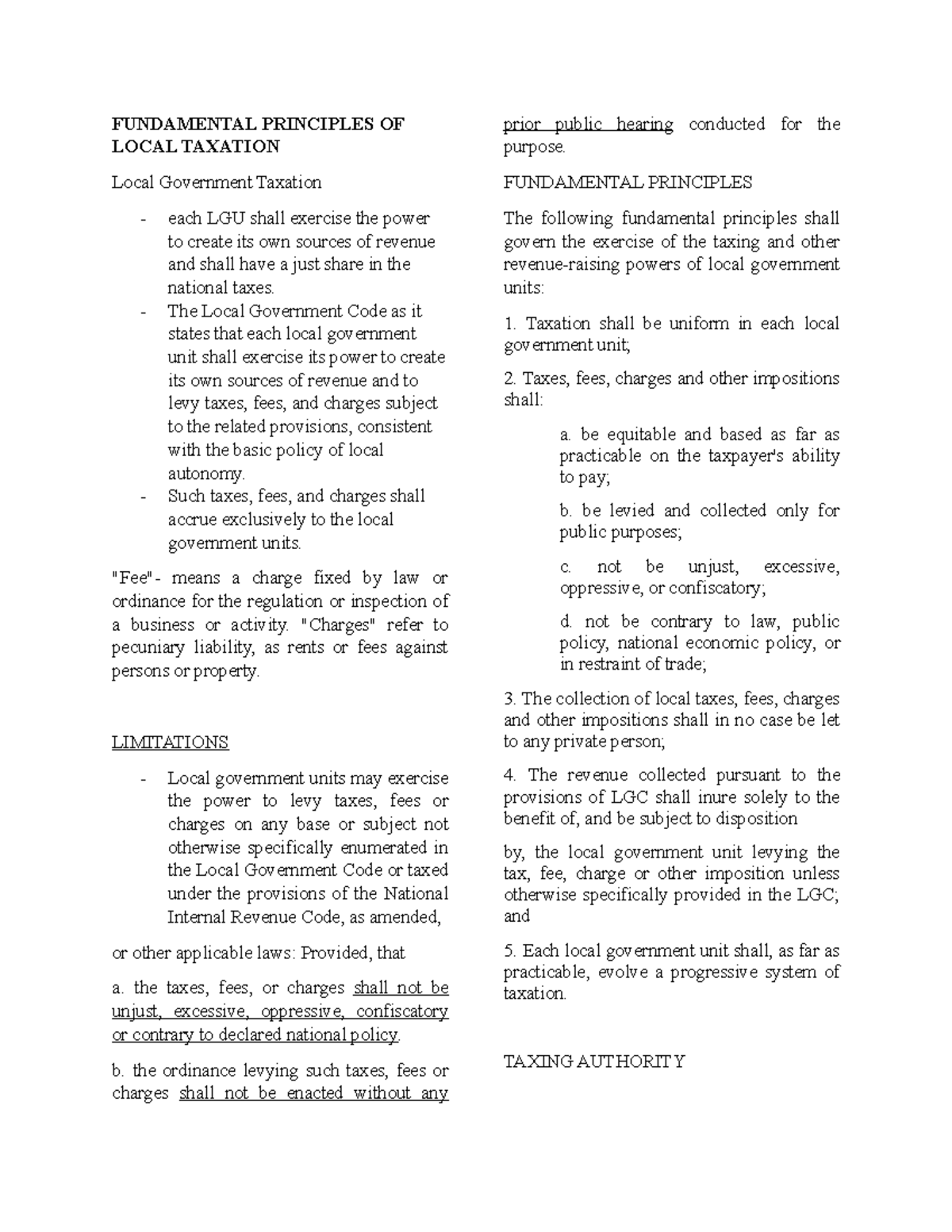 FUNDAMENTAL PRINCIPLES OF LOCAL TAXATION: A COMPREHENSIVE GUIDE - Studocu
