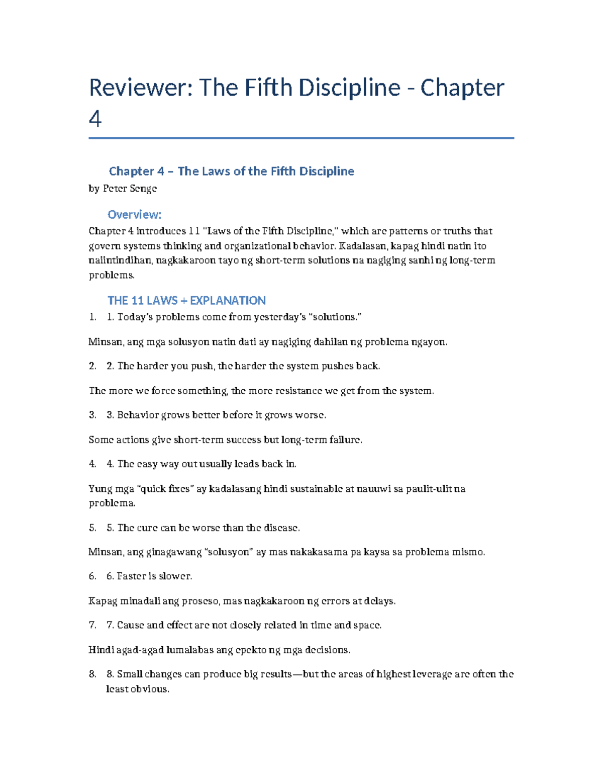 Reviewer: The Fifth Discipline (Chapter 4) - The Laws Explained - Studocu