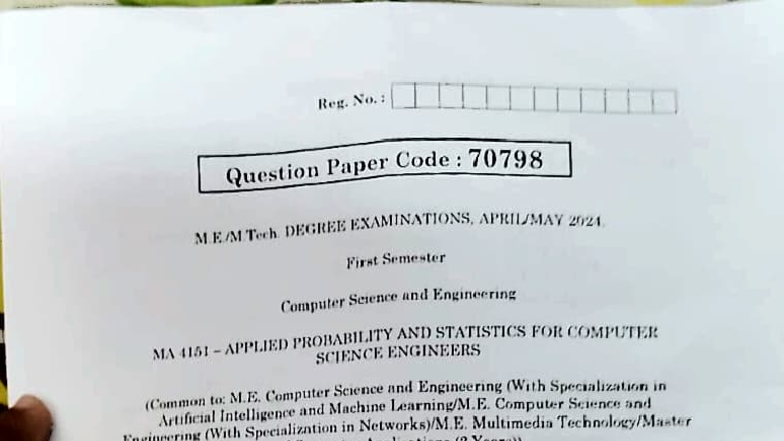 MP4151 Degree Exam Question Paper - Statistics for Engineers 2024 - Studocu