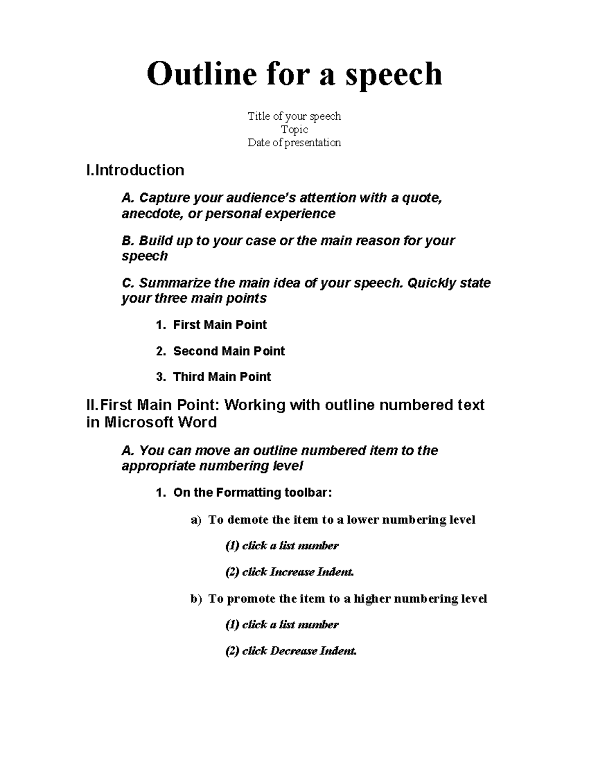 Speech Outline & Presentation Tips - Notes - Studocu