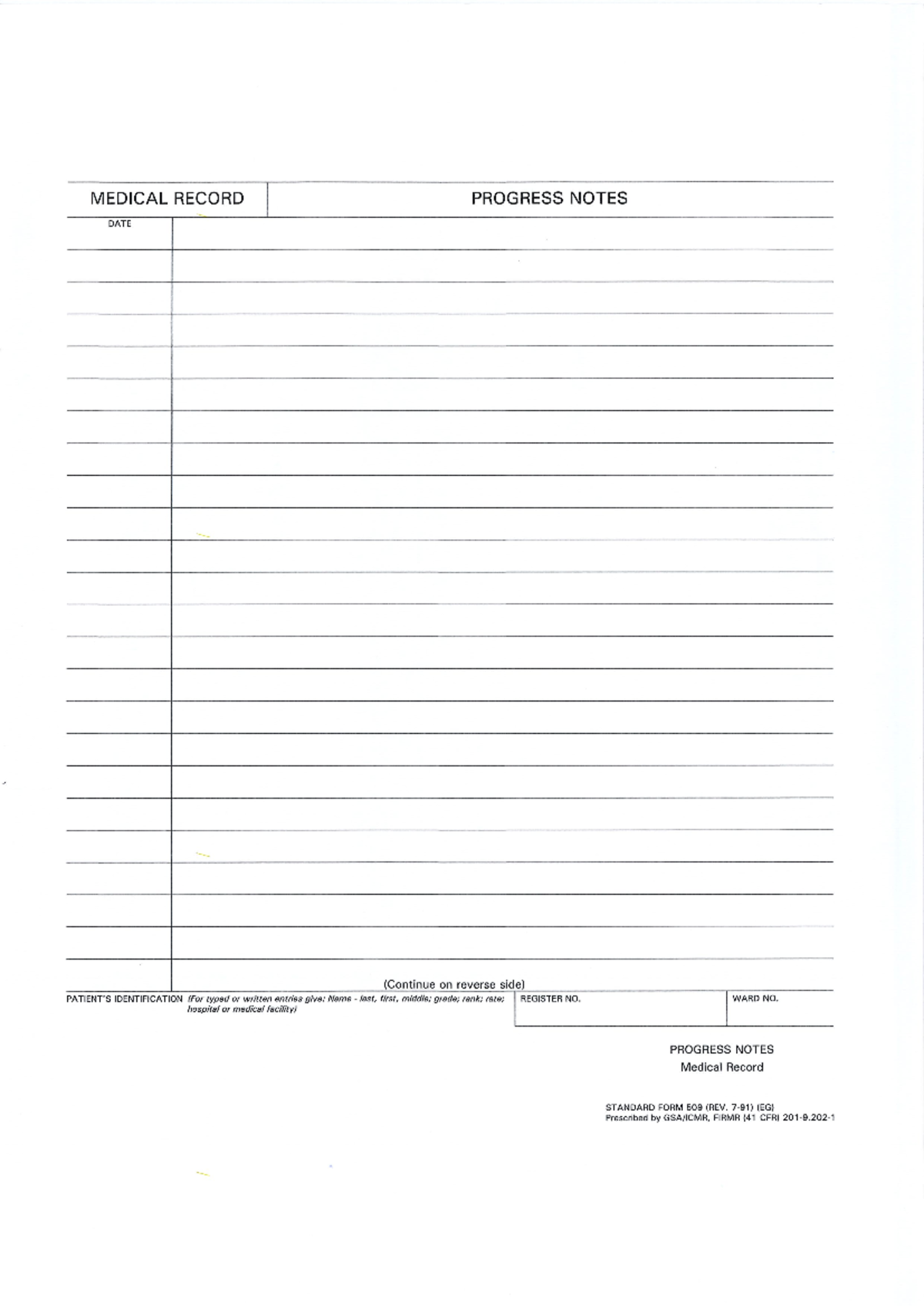 MEDICAL RECORD PROGRESS NOTES TEMPLATE (Standard Form 509) - Studocu