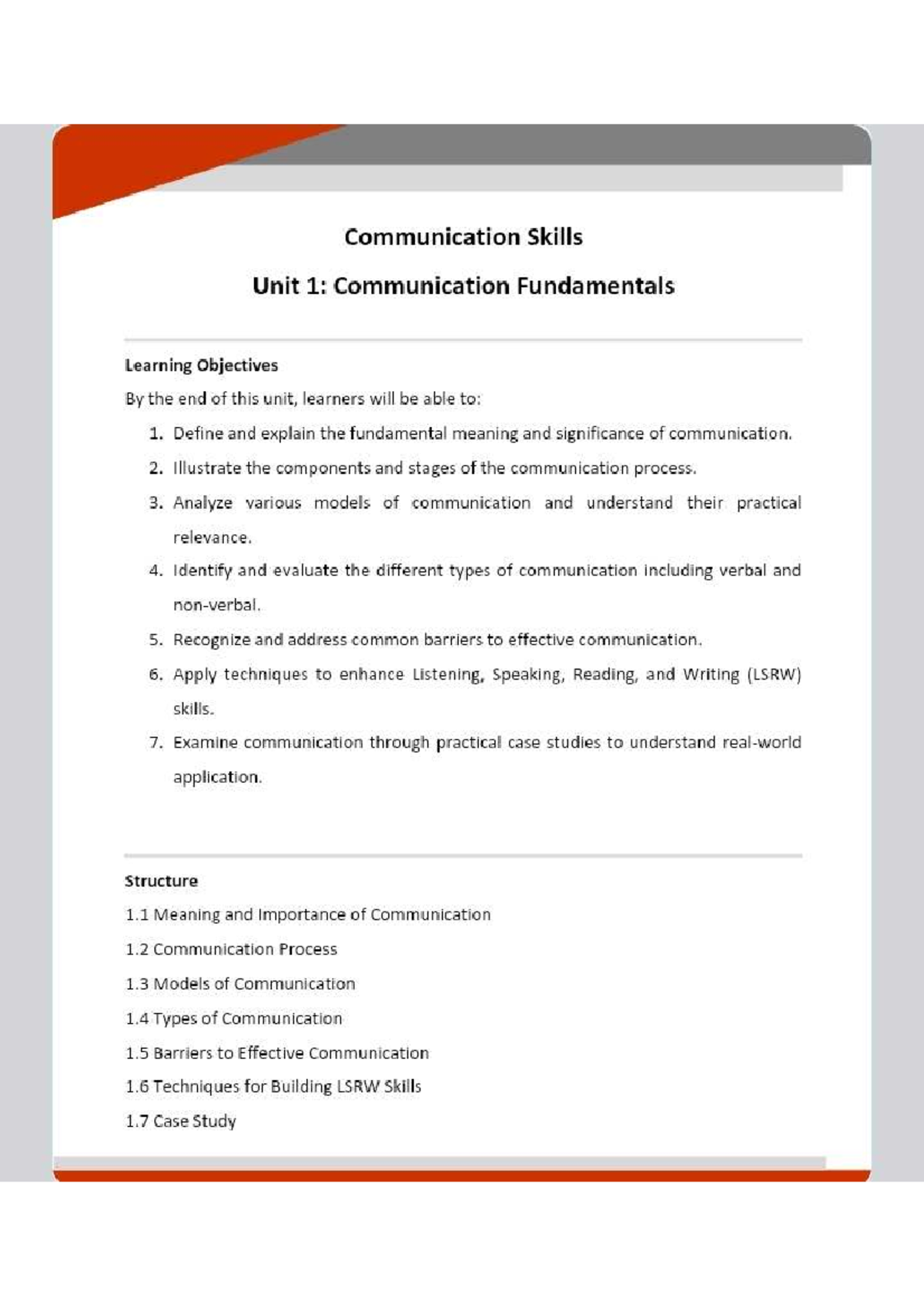 Communication Skills: Unit 1 - Fundamentals - Studocu