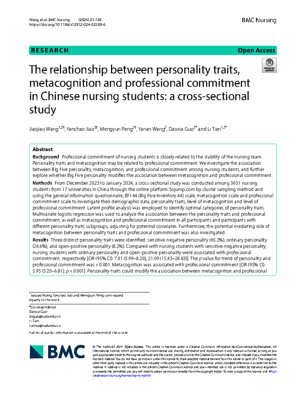 The Relationship Between Personality Traits, Metacognition, and Professional - Studocu