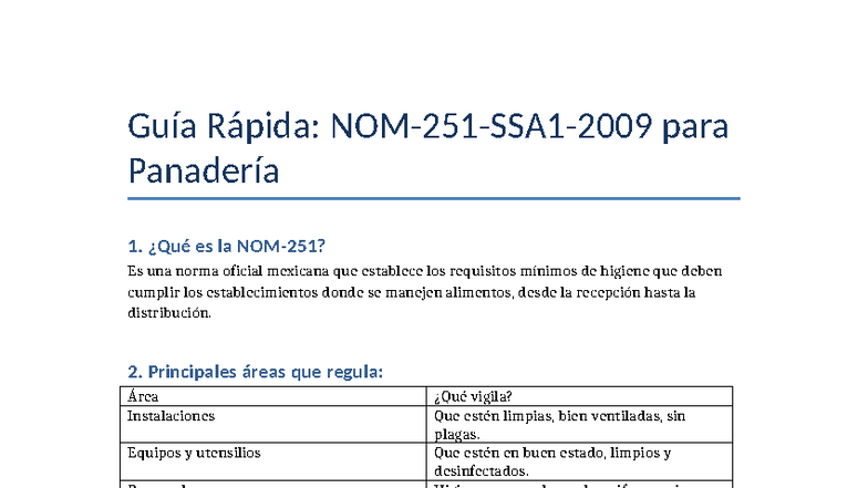 Nom 251 Guía Rápida De Higiene Para Panadería Studocu