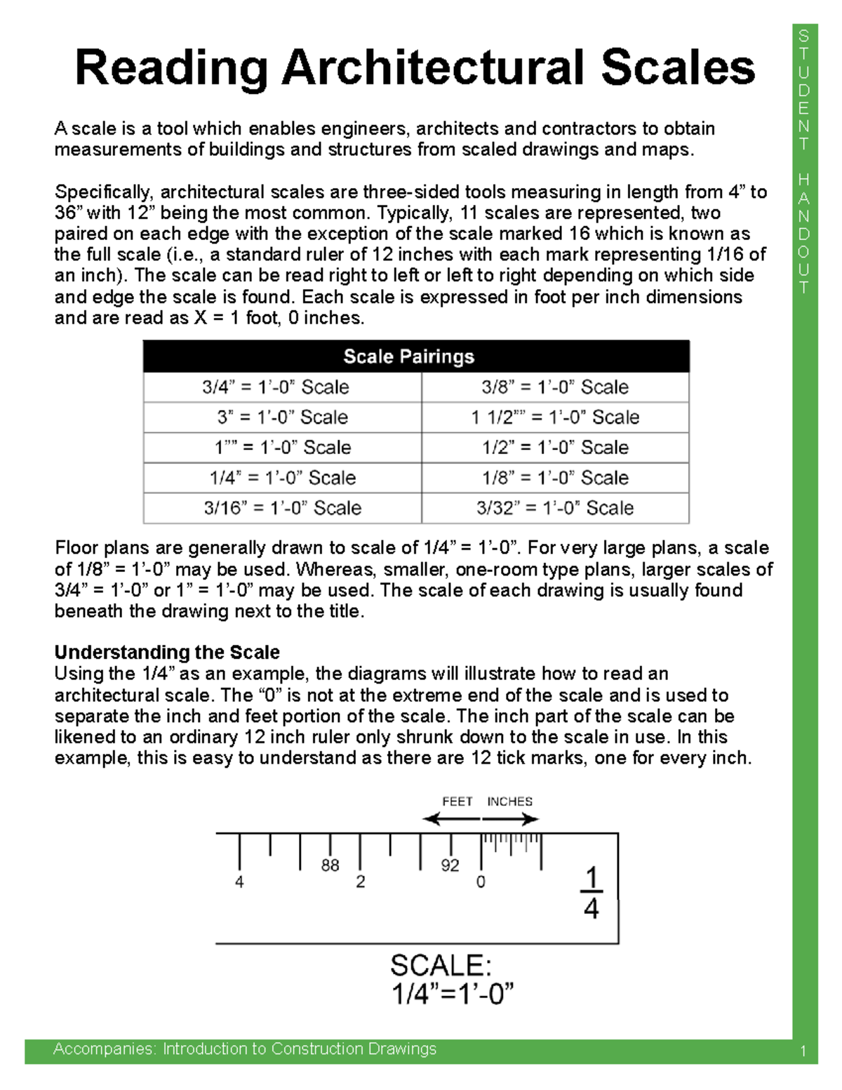 Intro to Construction Drawings 1: Reading Architectural Scales Handout ...
