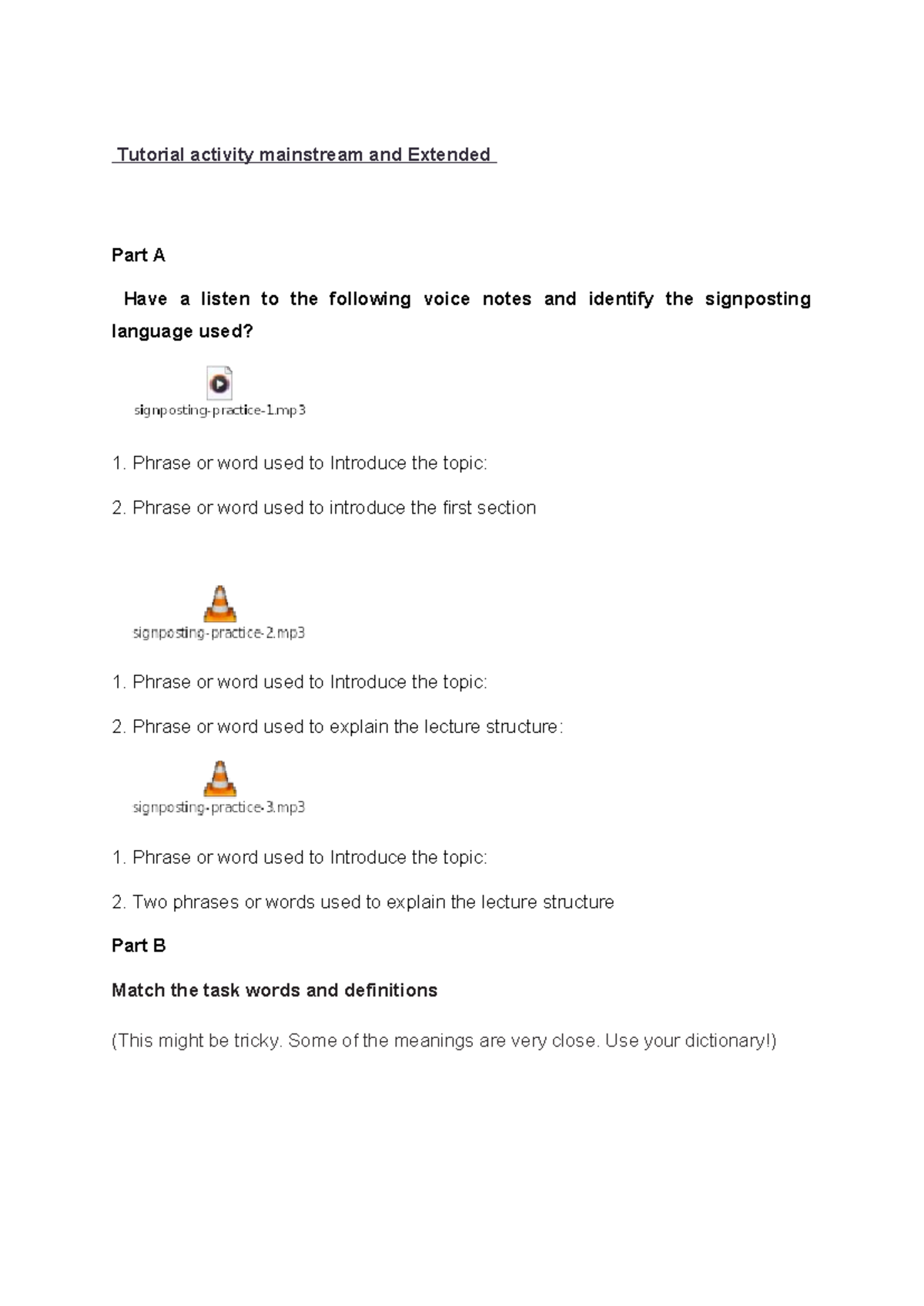 Tutorial Activity Week 3 Mainstream and extended - Tutorial activity ...