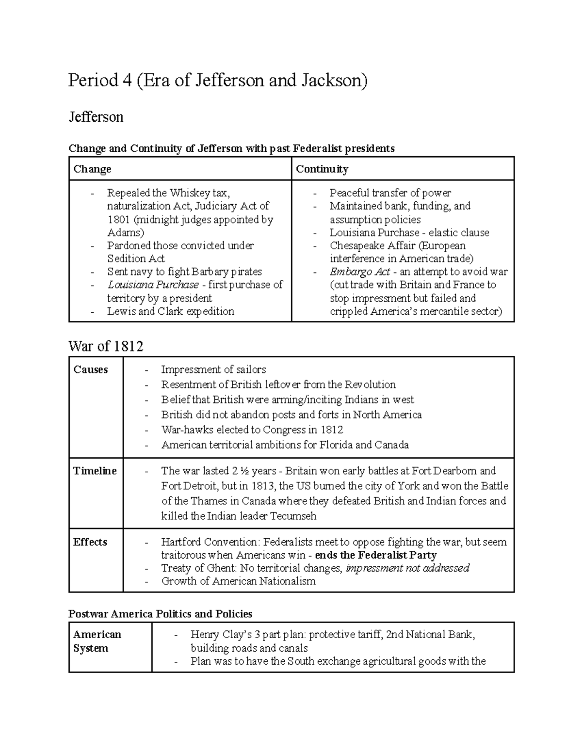 Apush Period 4 - Period 4 (Era of Jefferson and Jackson) Jefferson ...