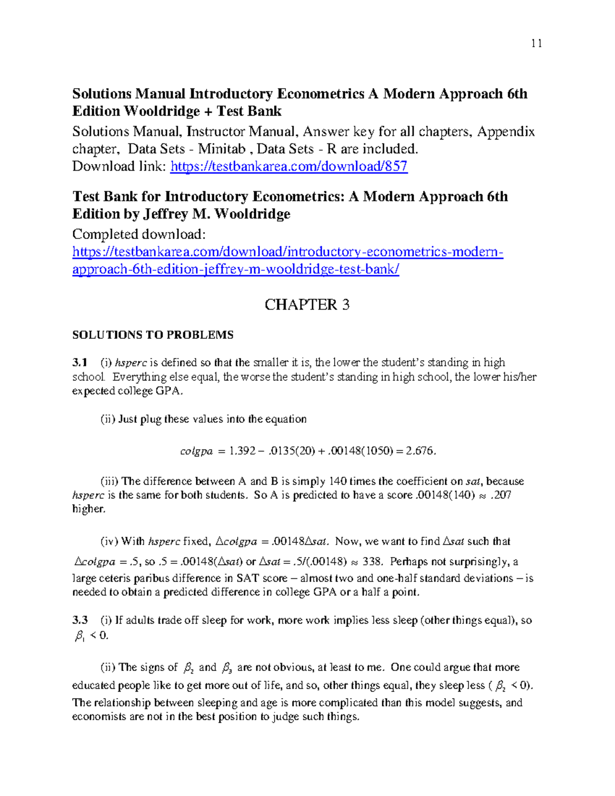 Solutions Manual: Introductory Econometrics - A Modern Approach (6th Ed.) - Studocu