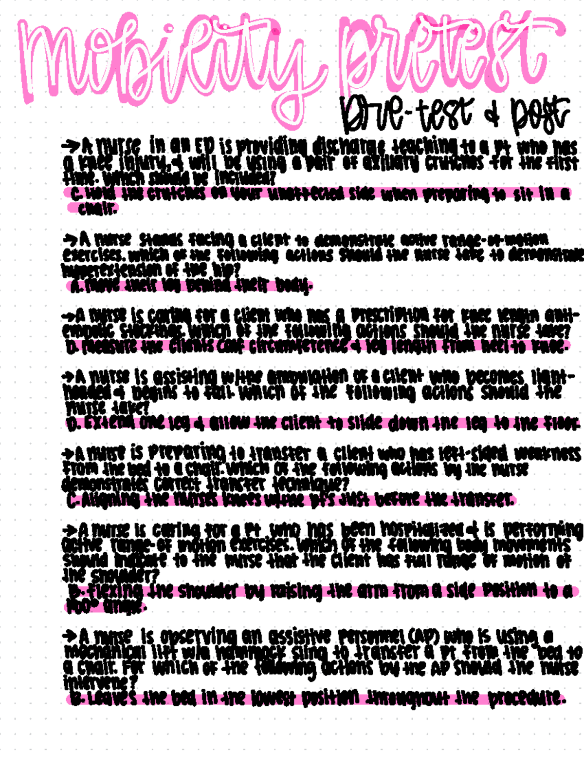 ATI Lab Mobility - Nursing Notes for Patient Care: Discharge & Transfer ...