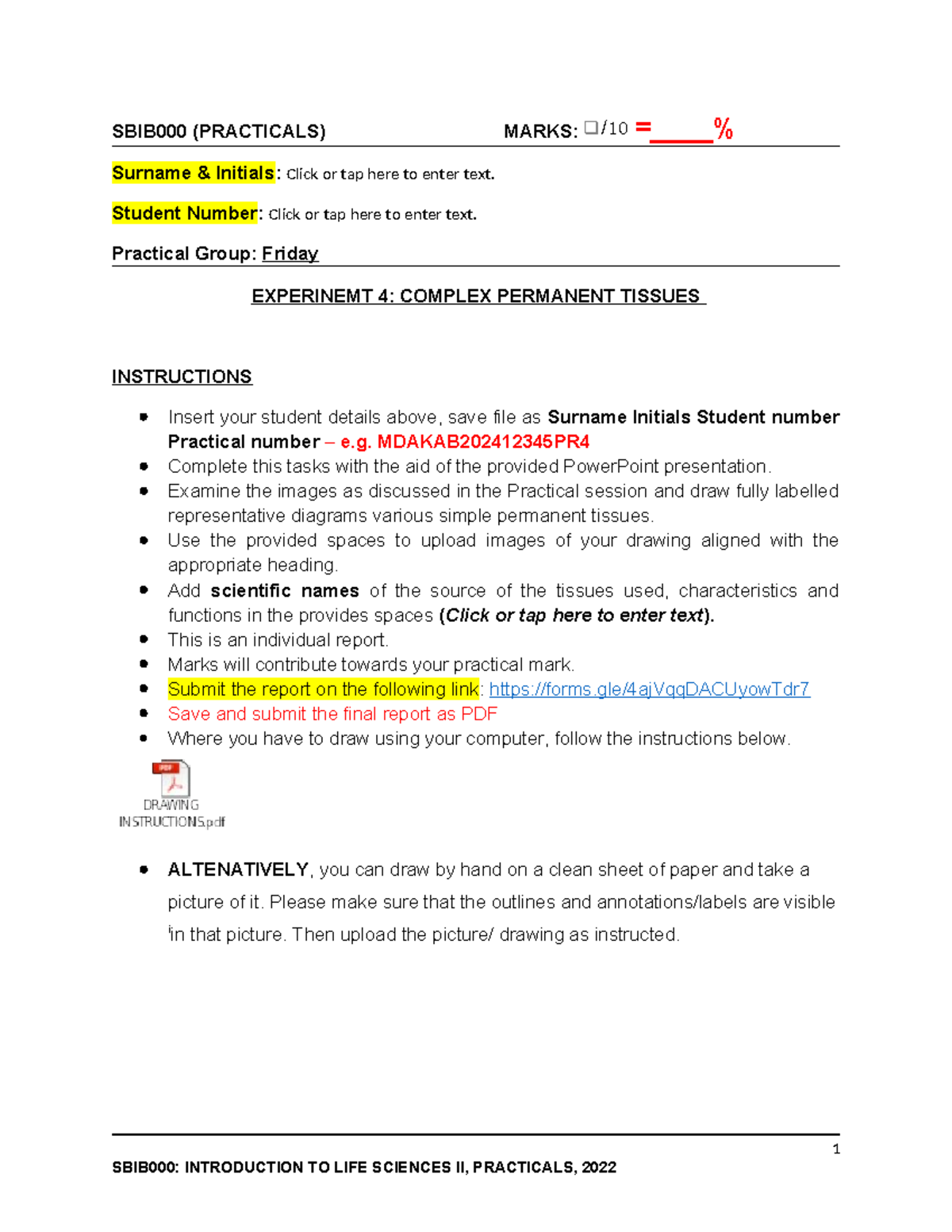 Experiment 4 Friday Report Template - SBIB000 (PRACTICALS) MARKS: / 10 ...