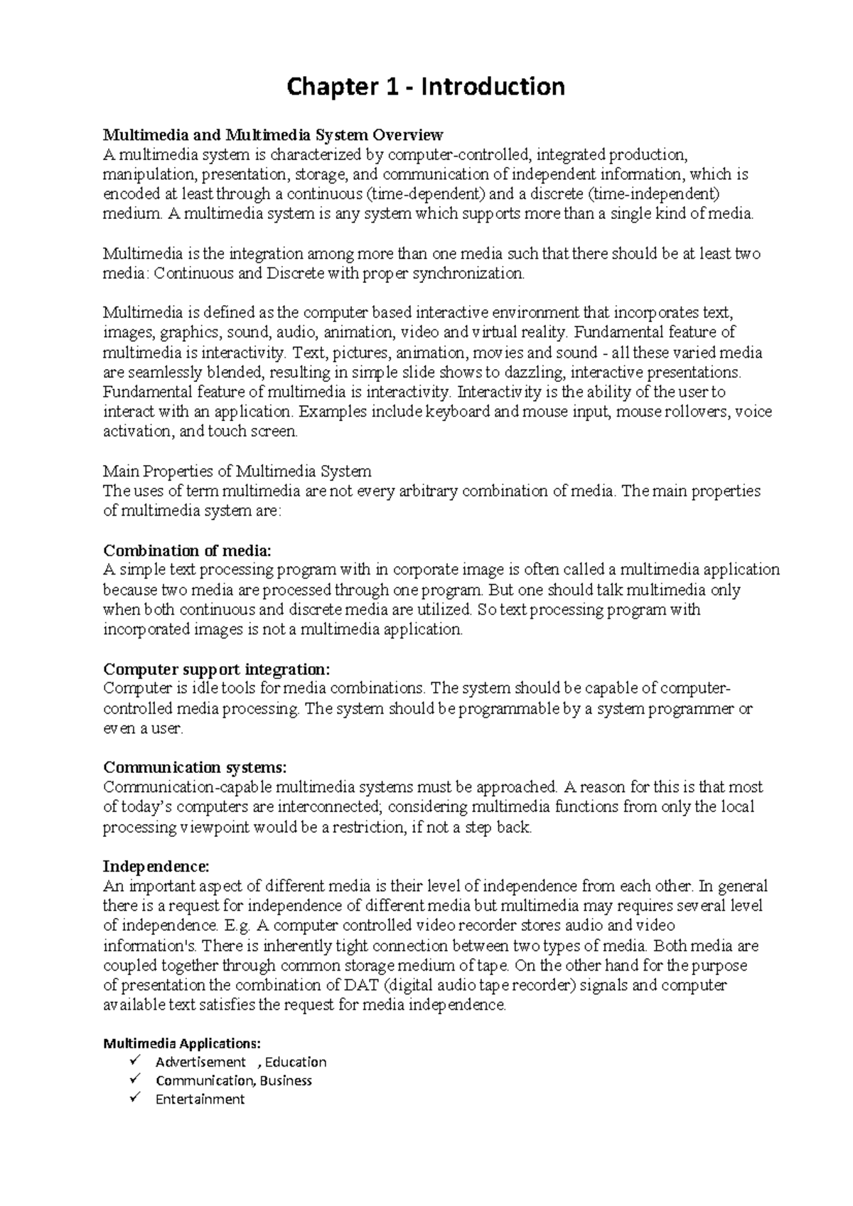 Chapter-1 - Chapter 1 - Introduction Multimedia and Multimedia System ...