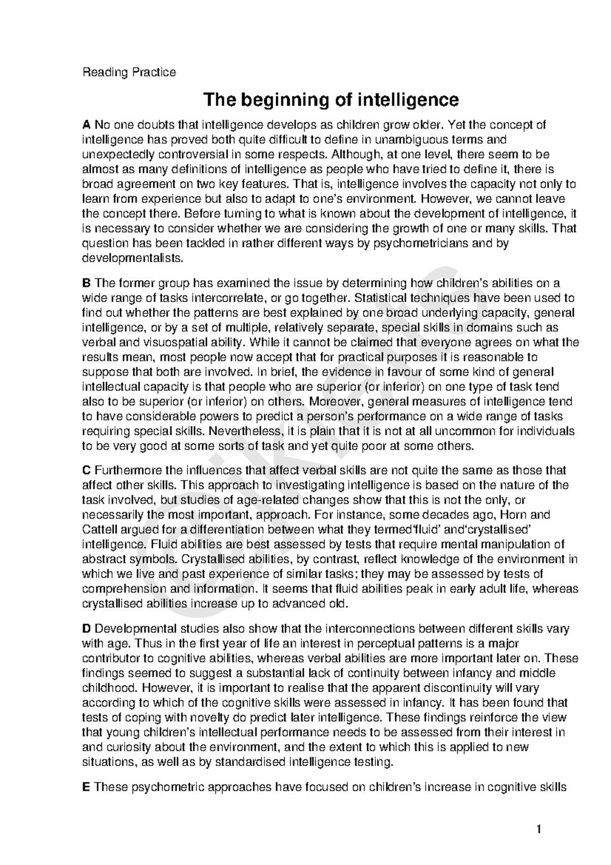 Day 24: Reading Practice on Intelligence Development and Skills - Studocu